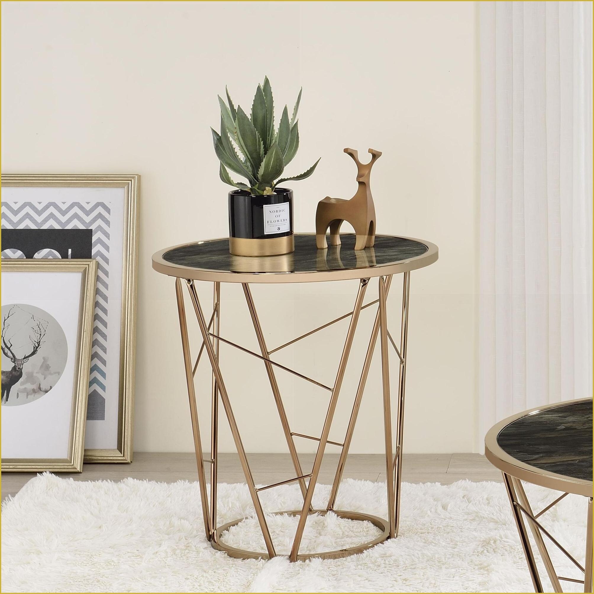 Watnature Modern Luxury Round Coffee Table with Faux Marble Glass Top ...