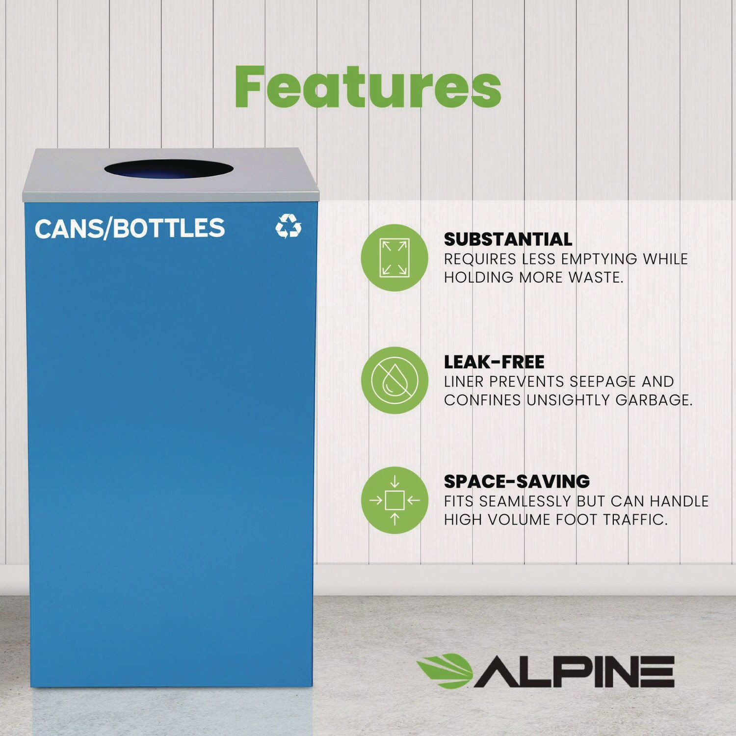 Alpine Industries 29 Gallon Trash/Recycling Cans Steel Blue Cans ...