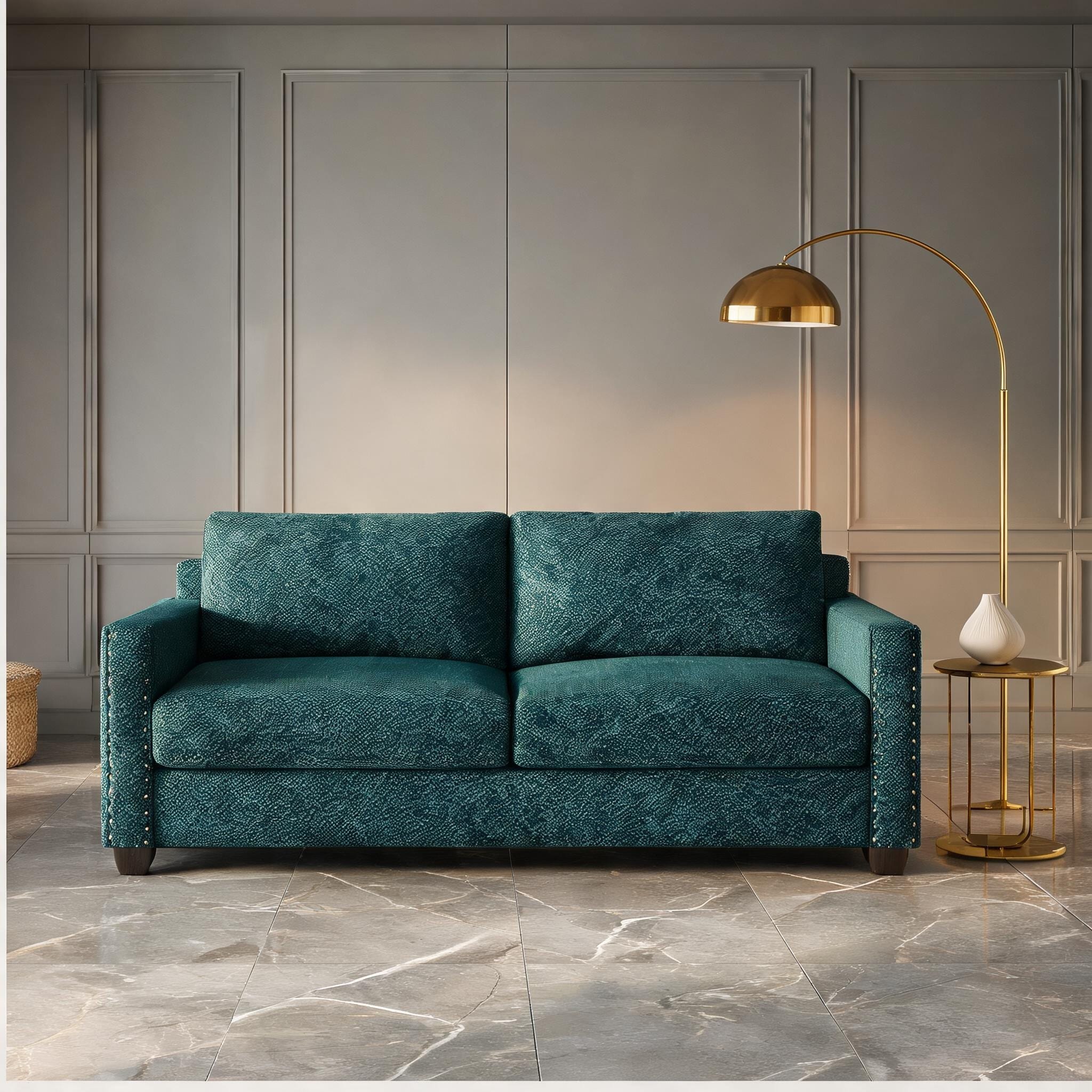 Watnature 3-Seat Rectangular Velvet Sofa in Classic Blue 92-Inch Modern ...