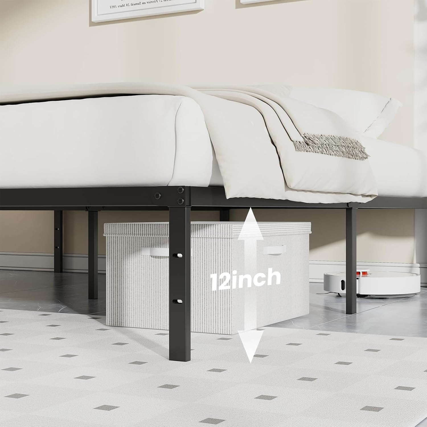 OOU Heavy Duty Metal Platform Bed Frame with Storage No Box Spring ...