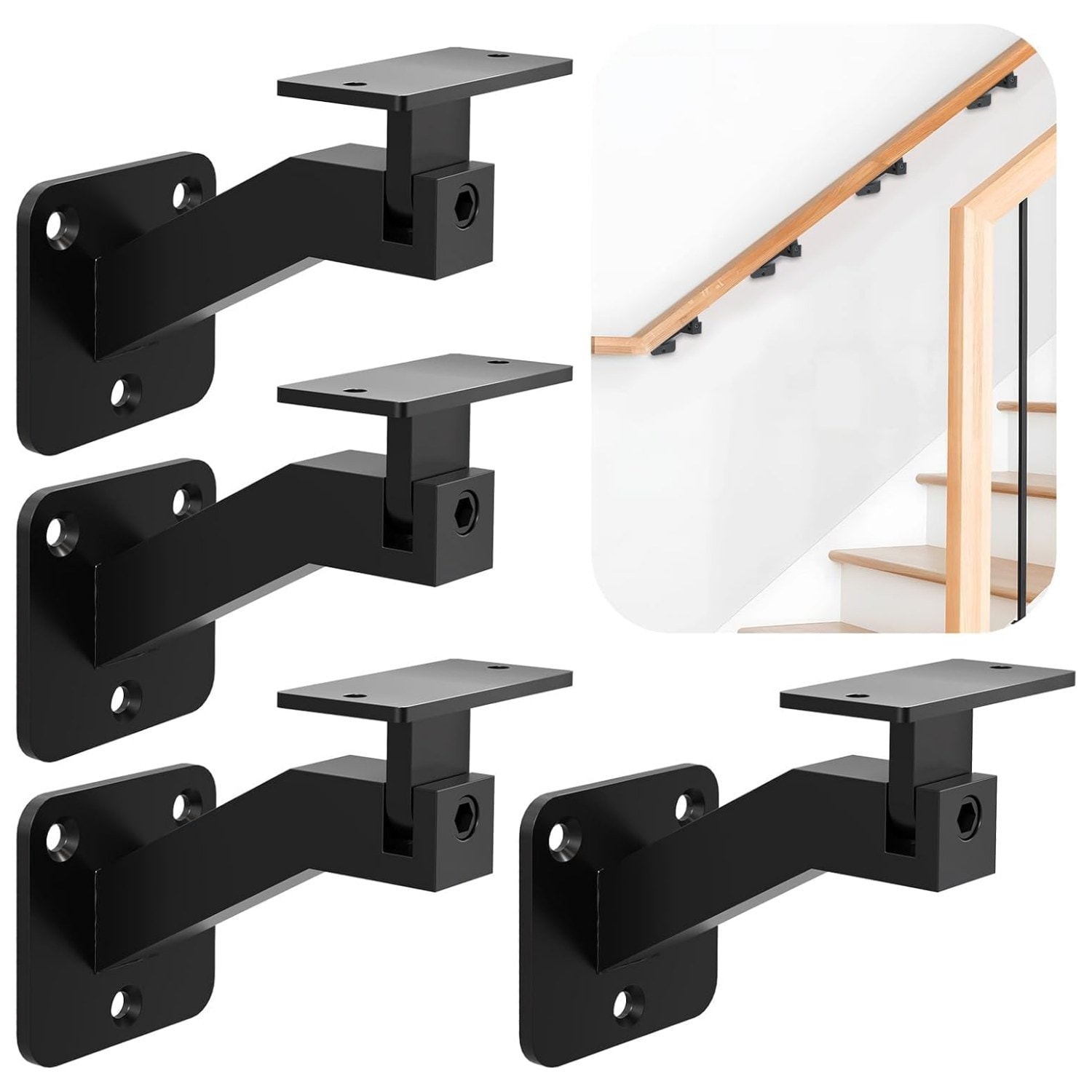 Wudkey 4-Pack Adjustable Handrail Brackets for Stairs Stainless Steel ...