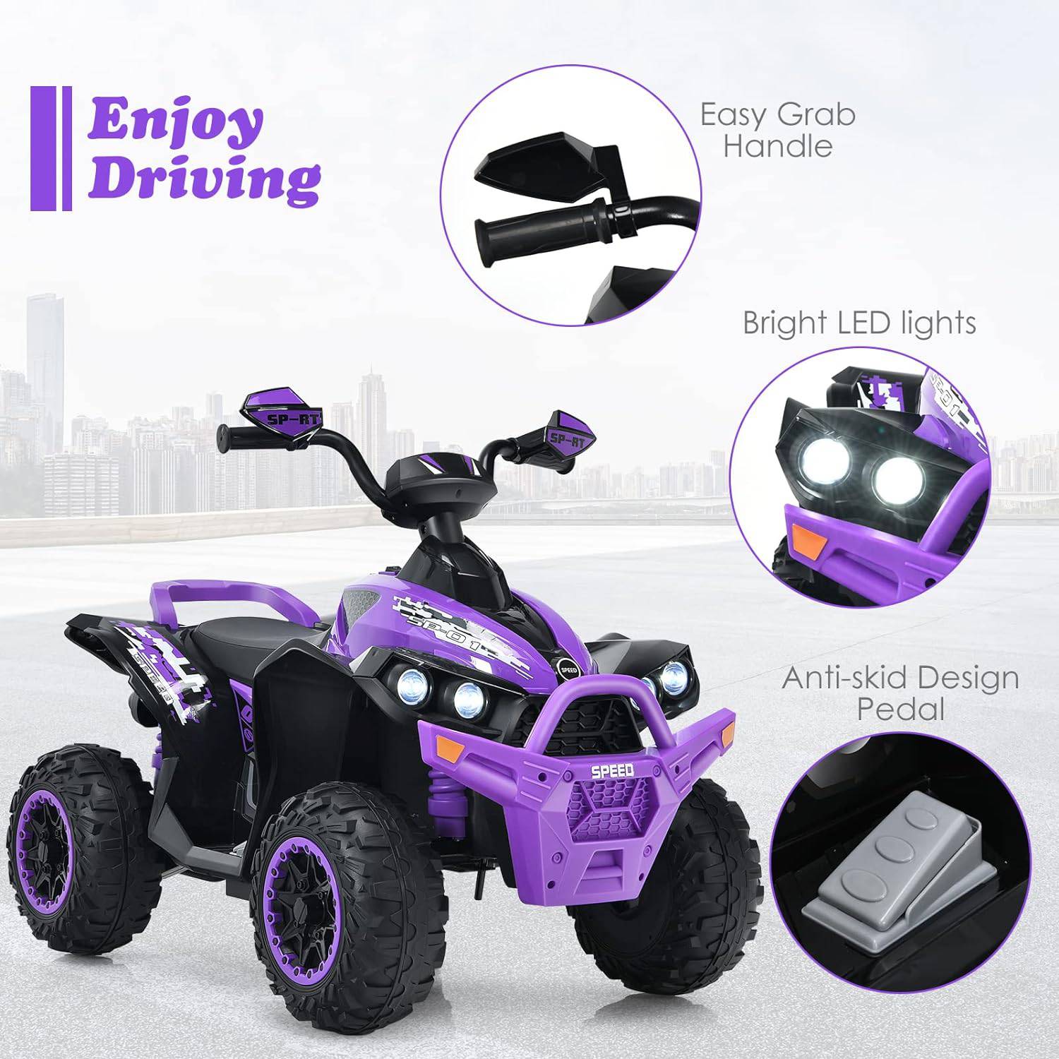 Costway Kids Ride on ATV 12V 4 Wheeler Quad Toy Vehicle with LED Lights ...