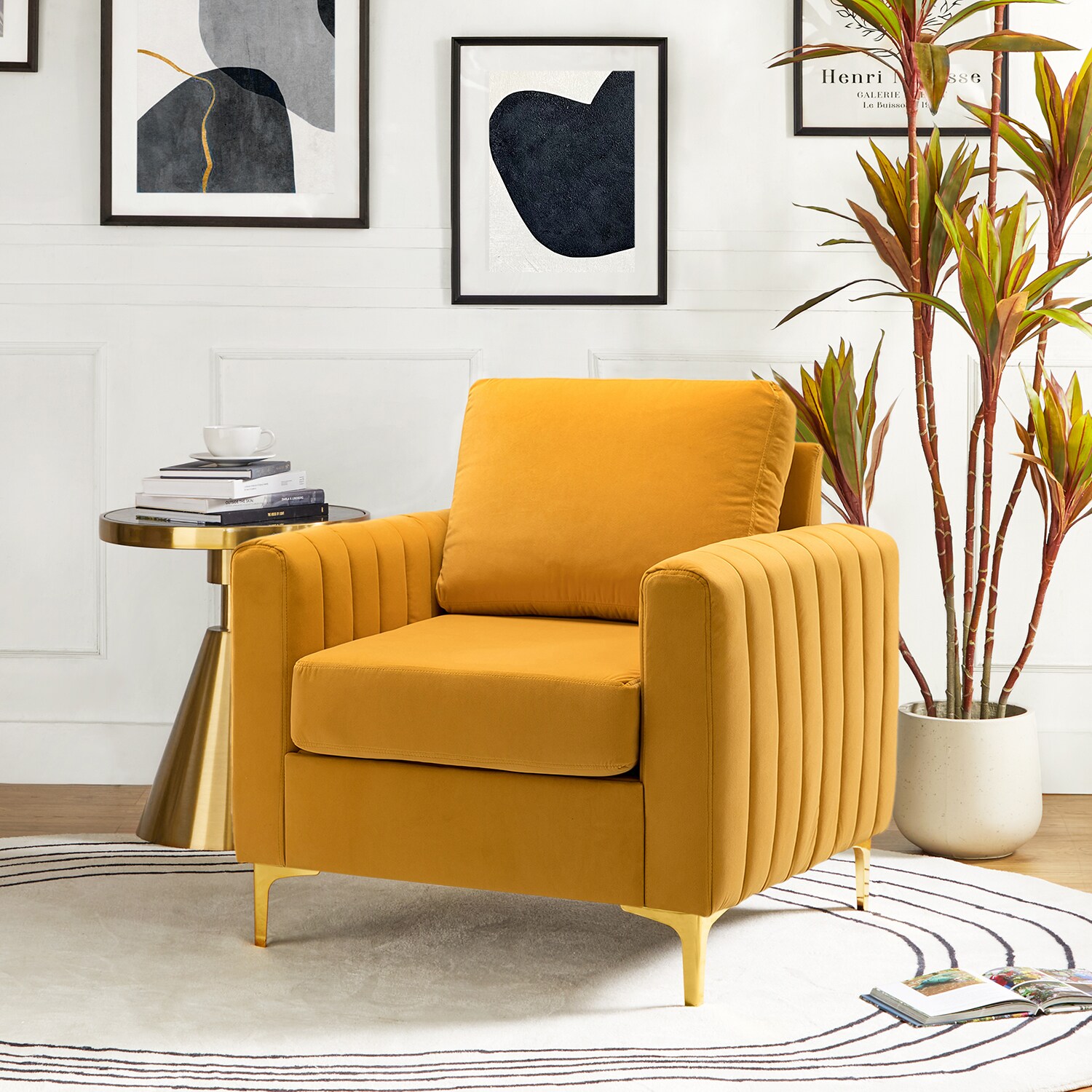 14 Karat Home 32.5-in W Modern MUSTARD Accent Armchair in the Chairs ...