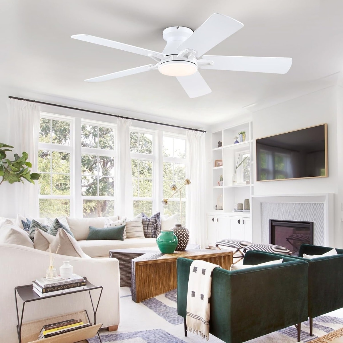 Kviflon 46 in White Flush Mount Ceiling Fan with Light Modern ...