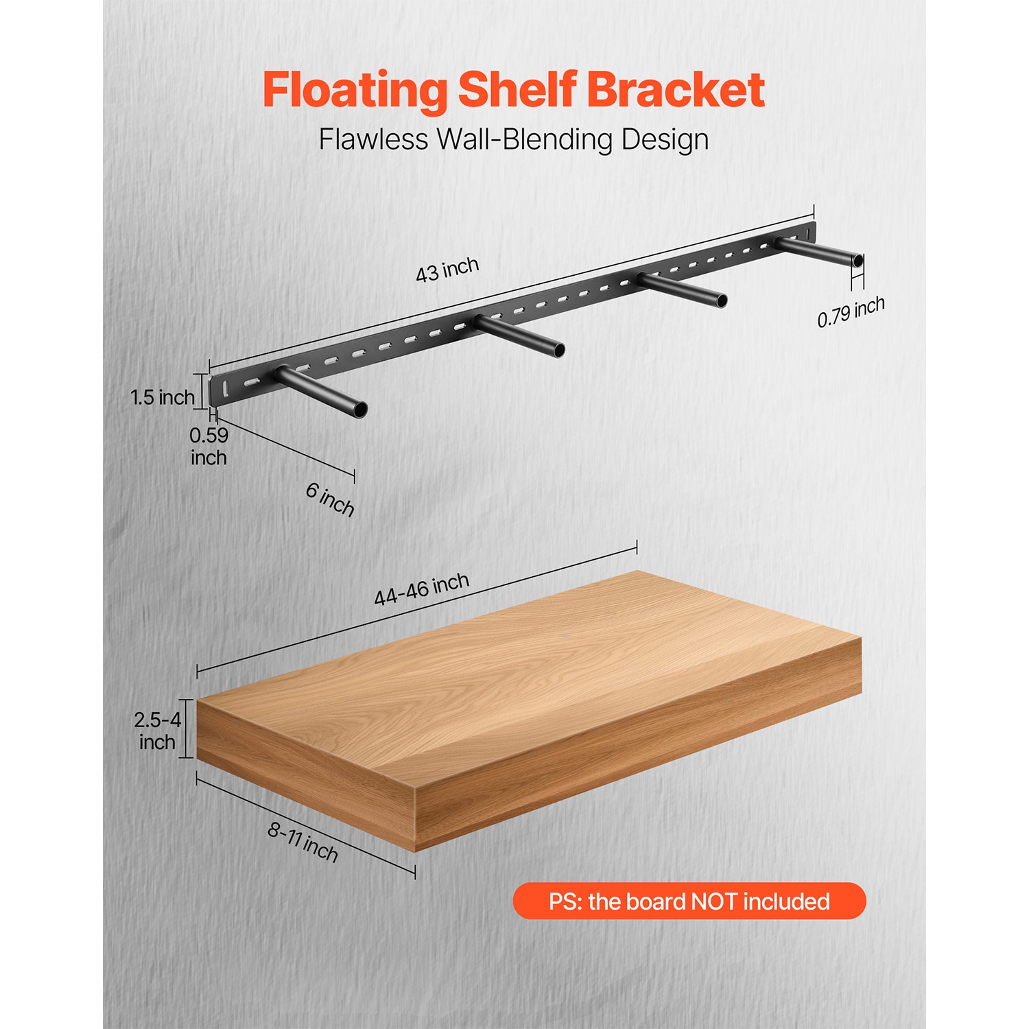 VEVOR Floating Shelf Bracket 1 Pack 230 lbs/104 kg Weight Capacity 43x6 ...