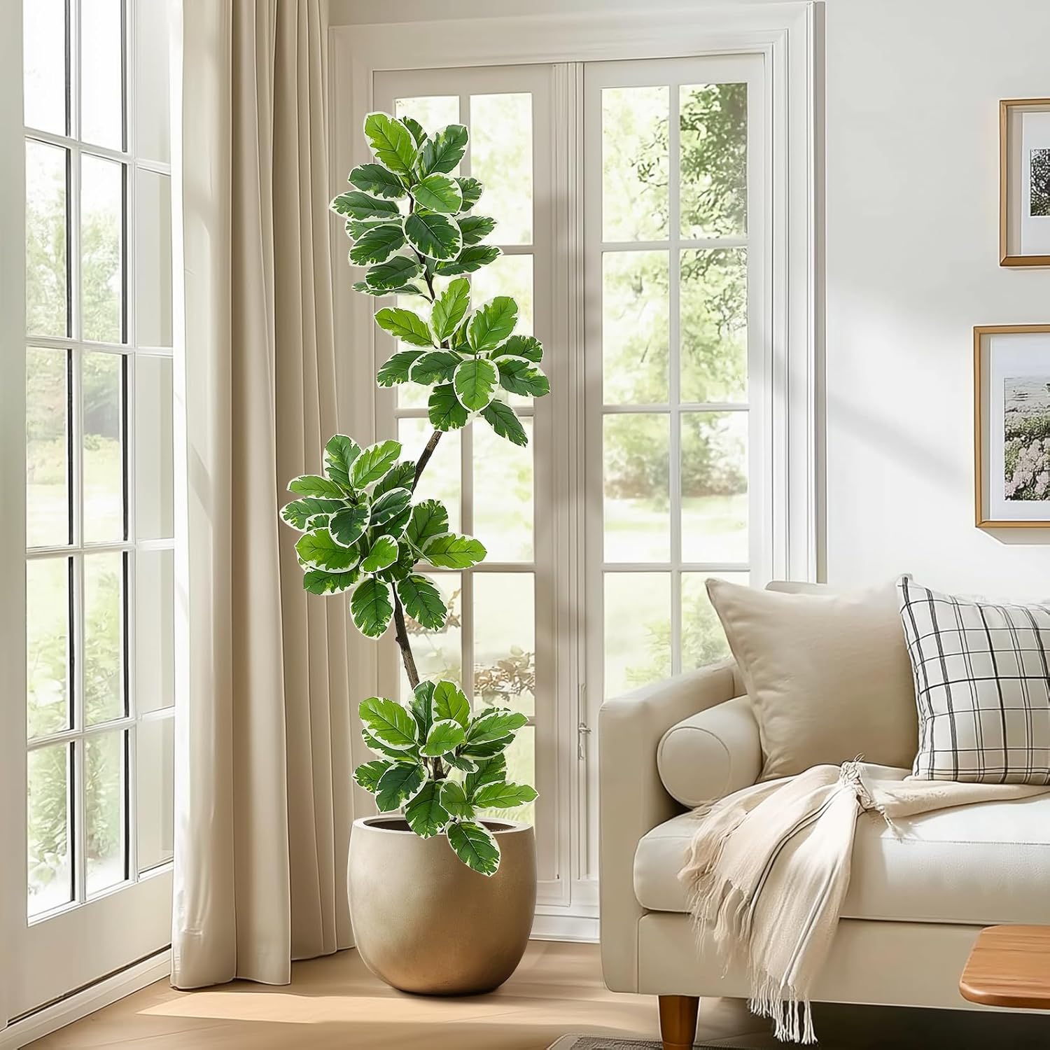 Garvee Fiddle Leaf Fig Tree Artificial Indoor 6 ft Tall Faux Rubber ...