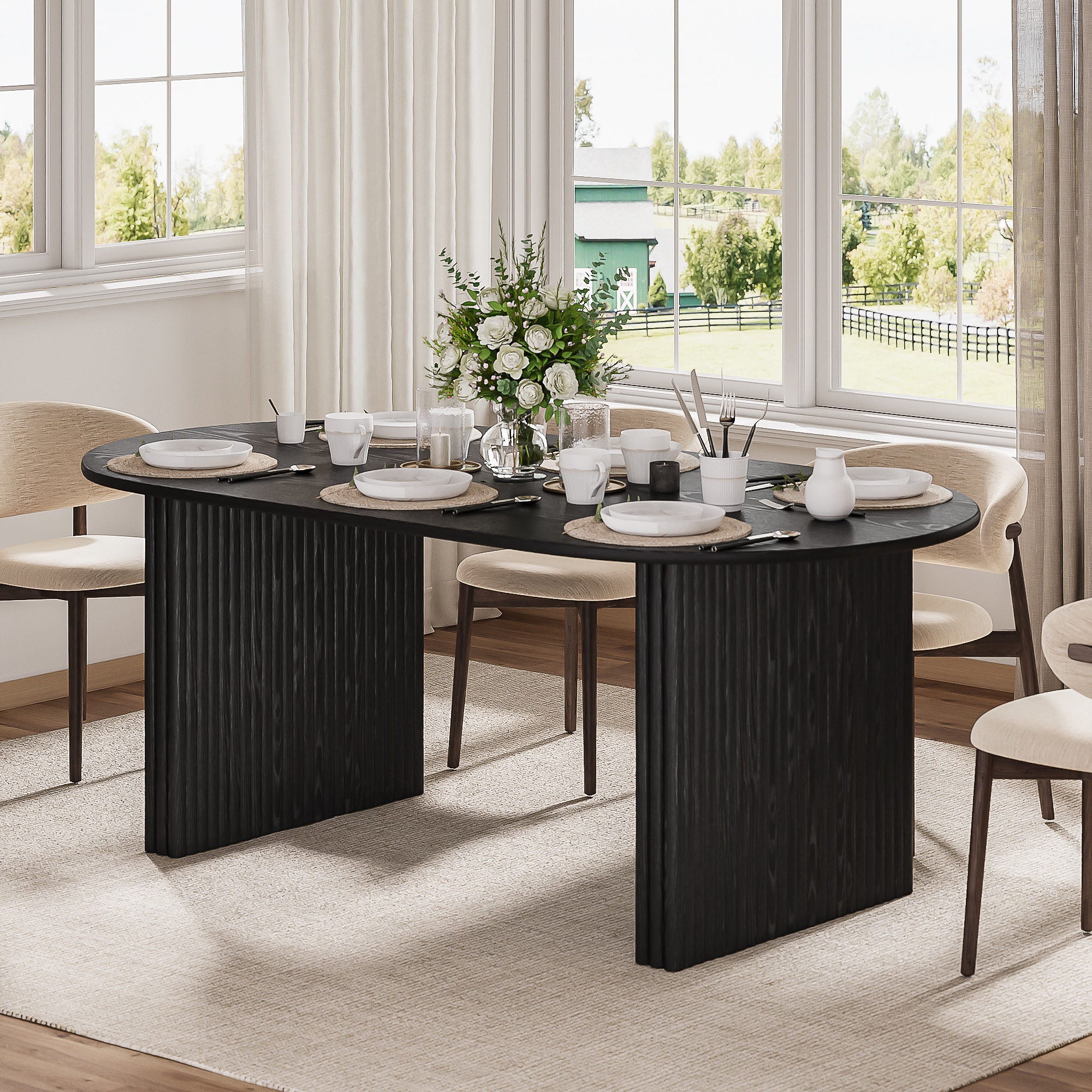 Dovelina Solid Wood Modern Dining Table Kitchen Table with Fluted Base ...