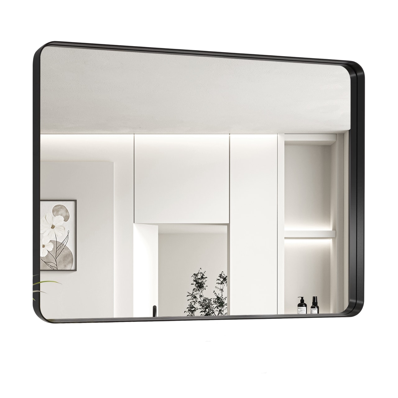 Bybafun 40-in x 30-in Framed Rectangle Bathroom Vanity Mirror ( Black ...
