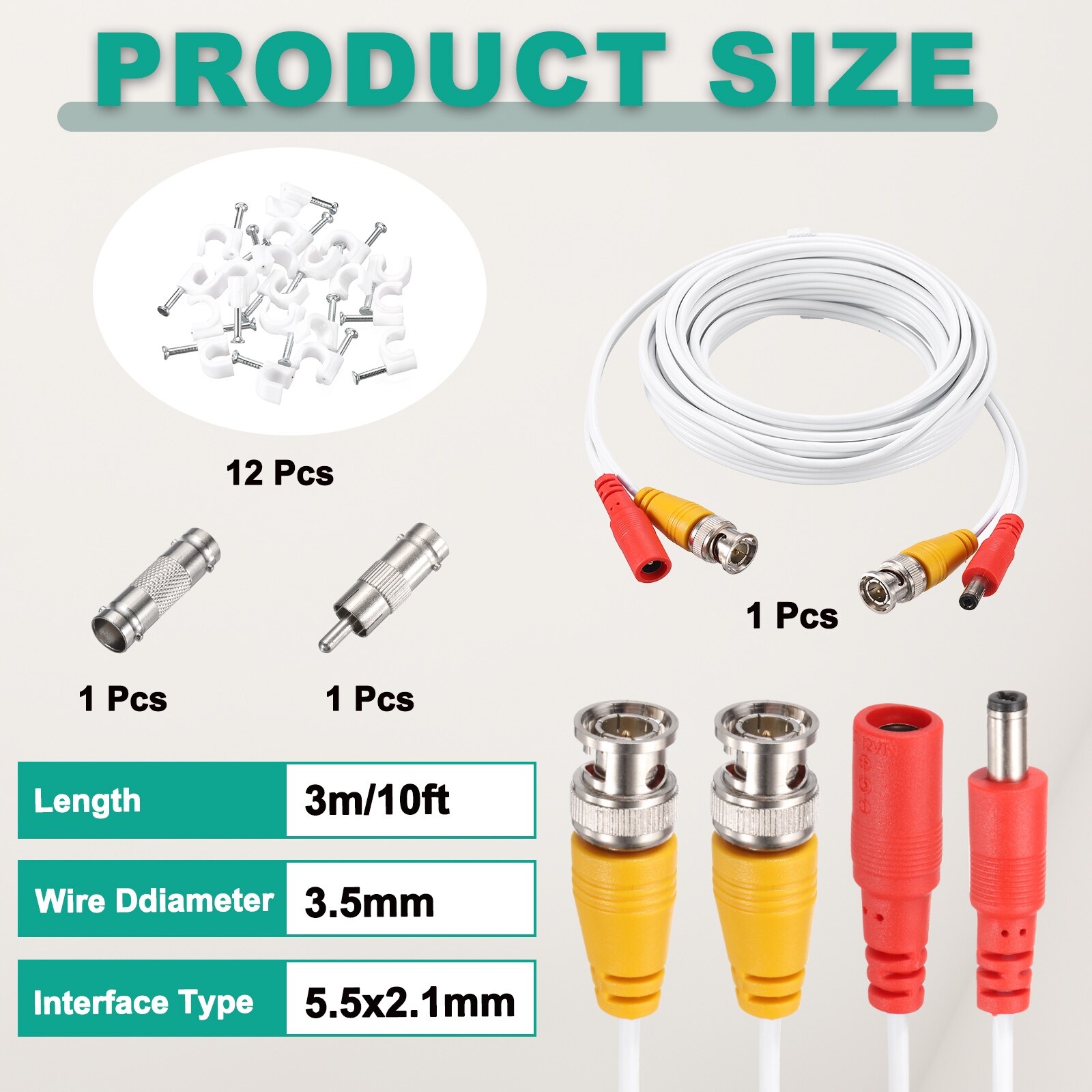 Unique Bargains BNC Video Power Cable 3m/10ft All-in-One Security ...