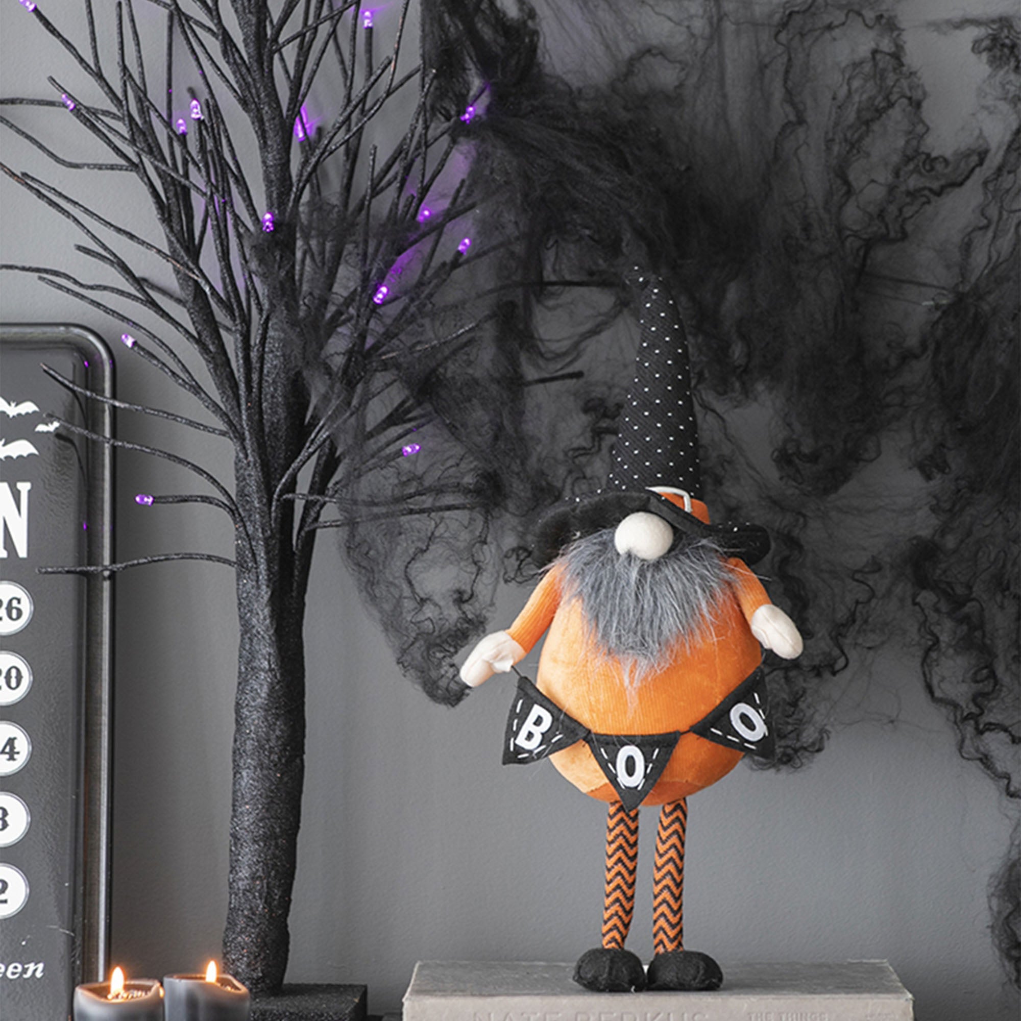 Boyel Living Halloween Decorating Fabric Standing Orange Gnome with BOO ...
