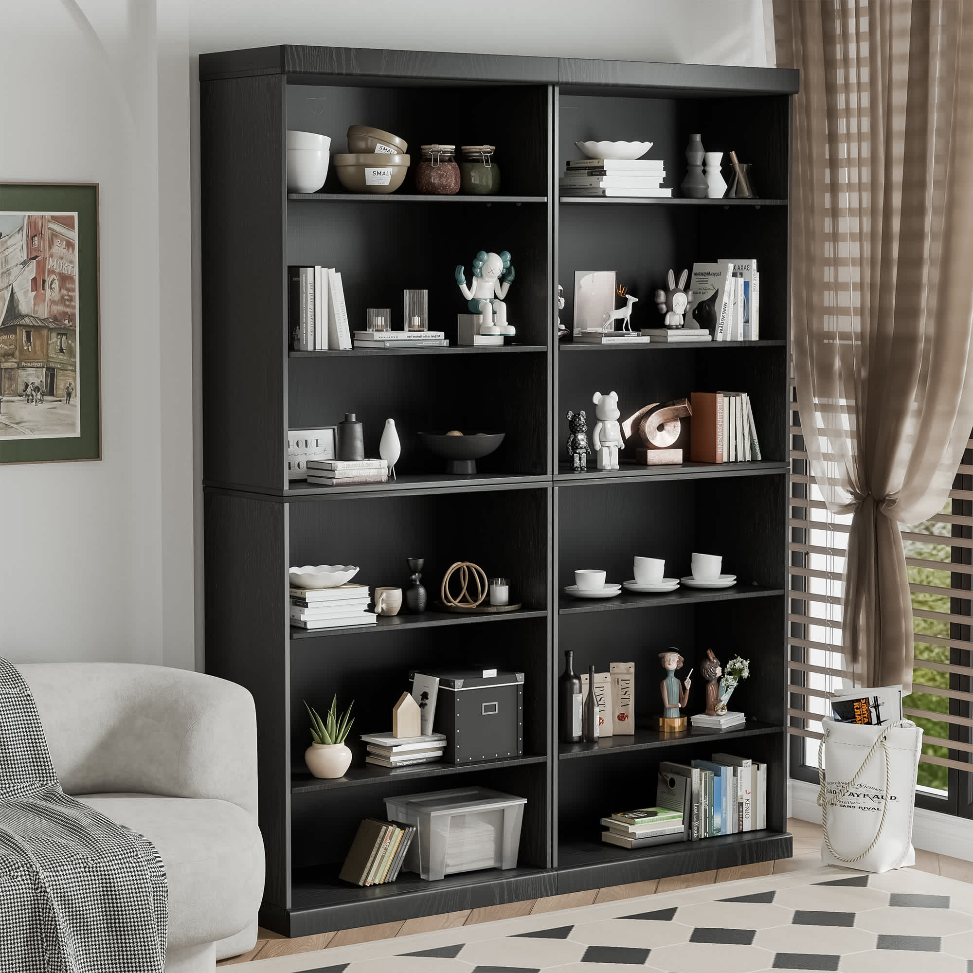 Misty Moon 82inch High Black Doorless Wood Grain Decorative Storage ...