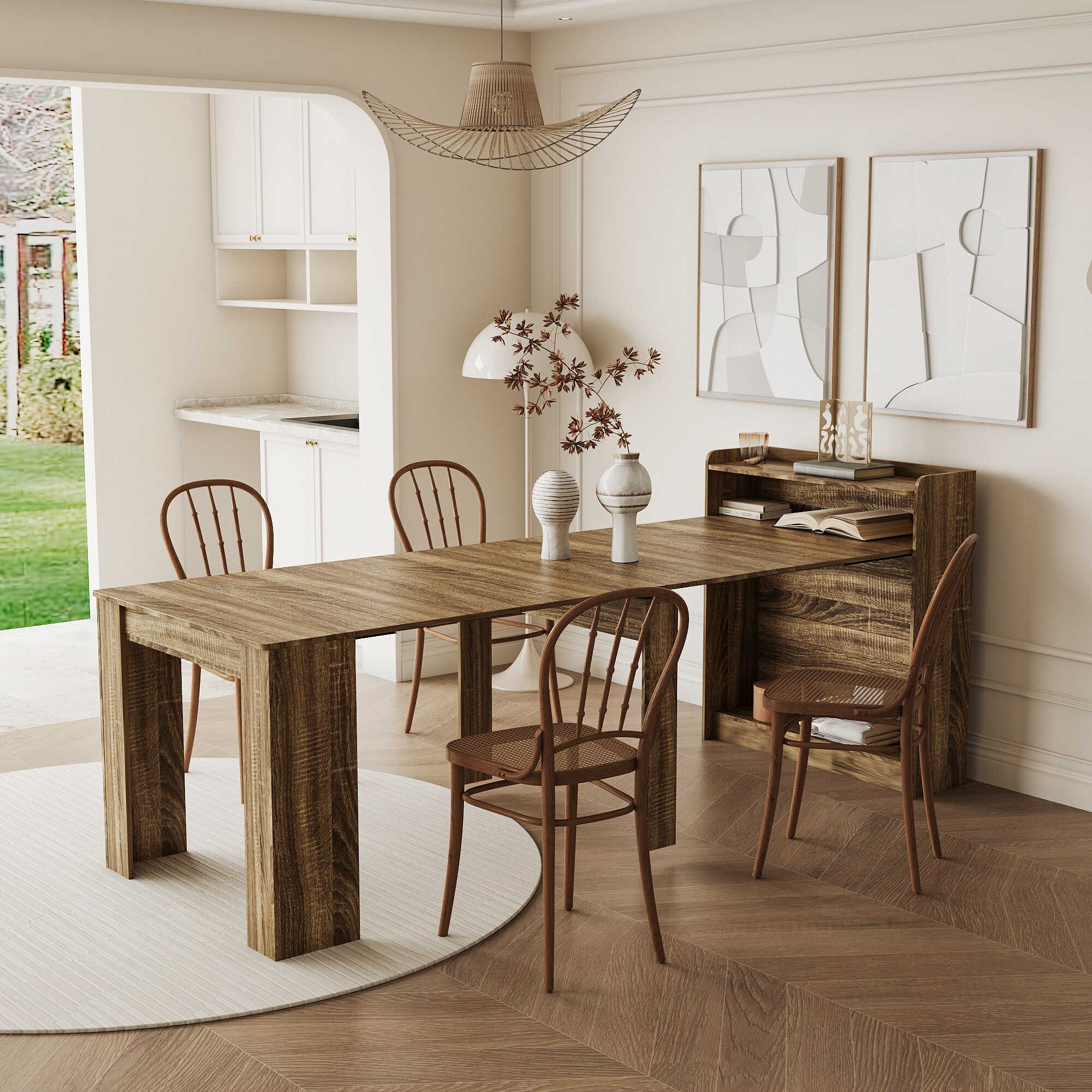 Clihome Modern Extendable Dining Table with Storage Brown Contemporary ...