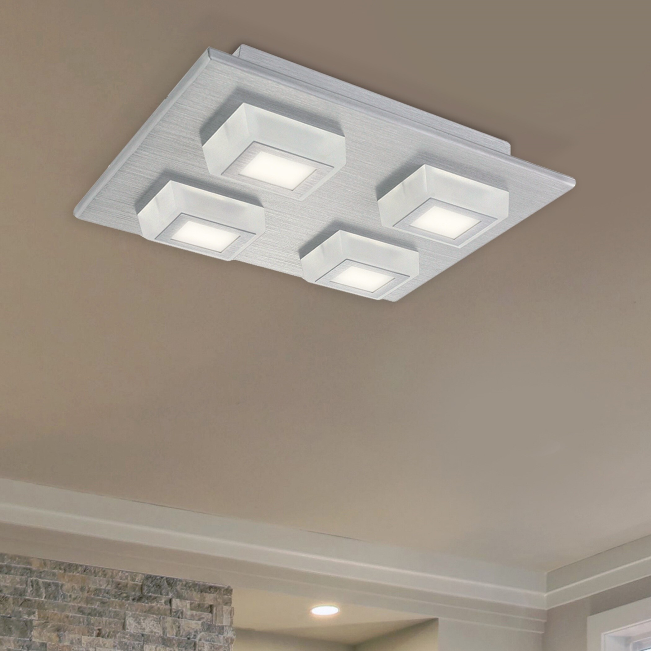 EGLO Masiano 4-Light 10.63-in Brushed Aluminum LED Semi Flush Mount ...