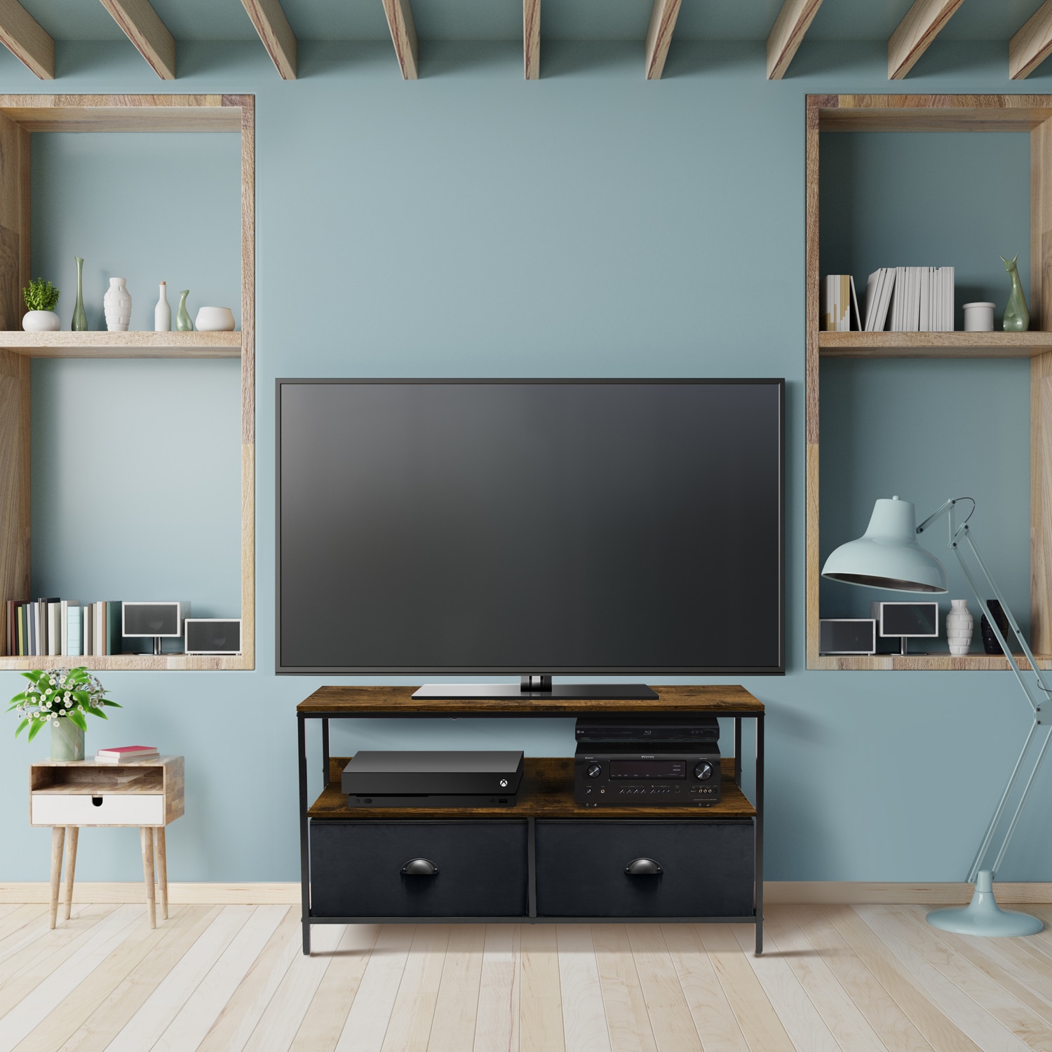 SORBUS TV Stand Dresser with 2 Drawers Television Riser Chest with ...