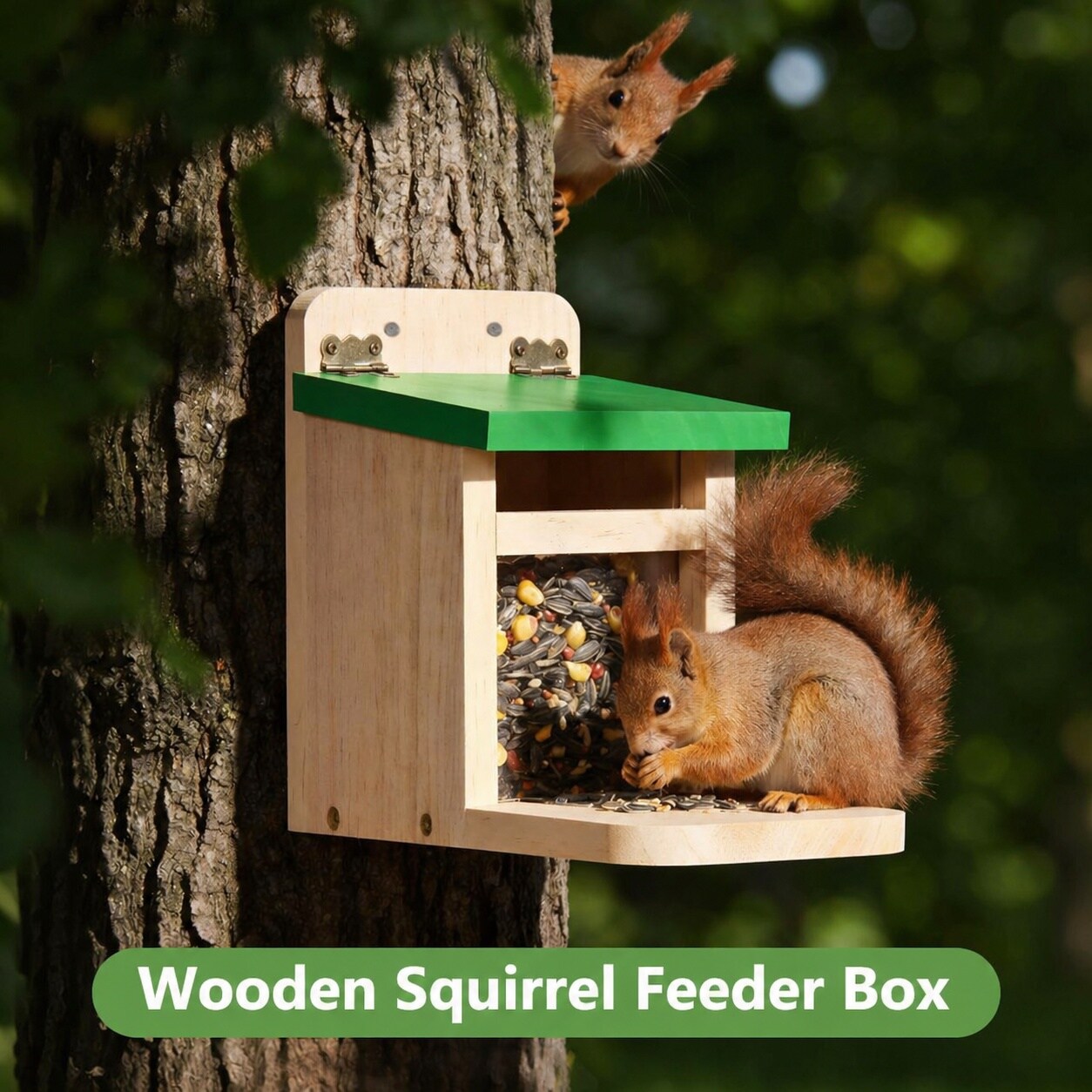 Lukvuzo Wooden Squirrel Feeder Box 1 Pack Solid Wood 4.9 x 5.7 Inch ...