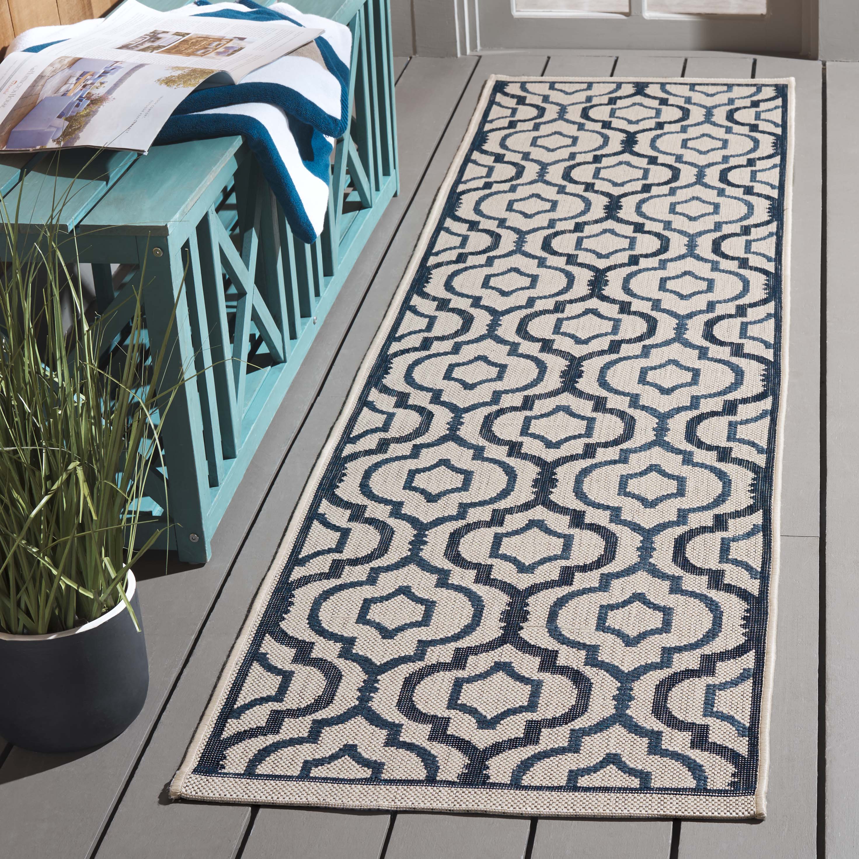 Safavieh Courtyard 7938-25812 Beige Navy W/Blue Weft 2 x 8 Rectangular ...