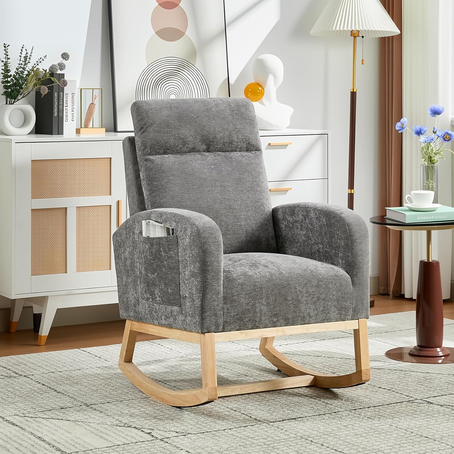 Garvee Rocking Chair Modern Upholstered Glider Rocker with High Back ...