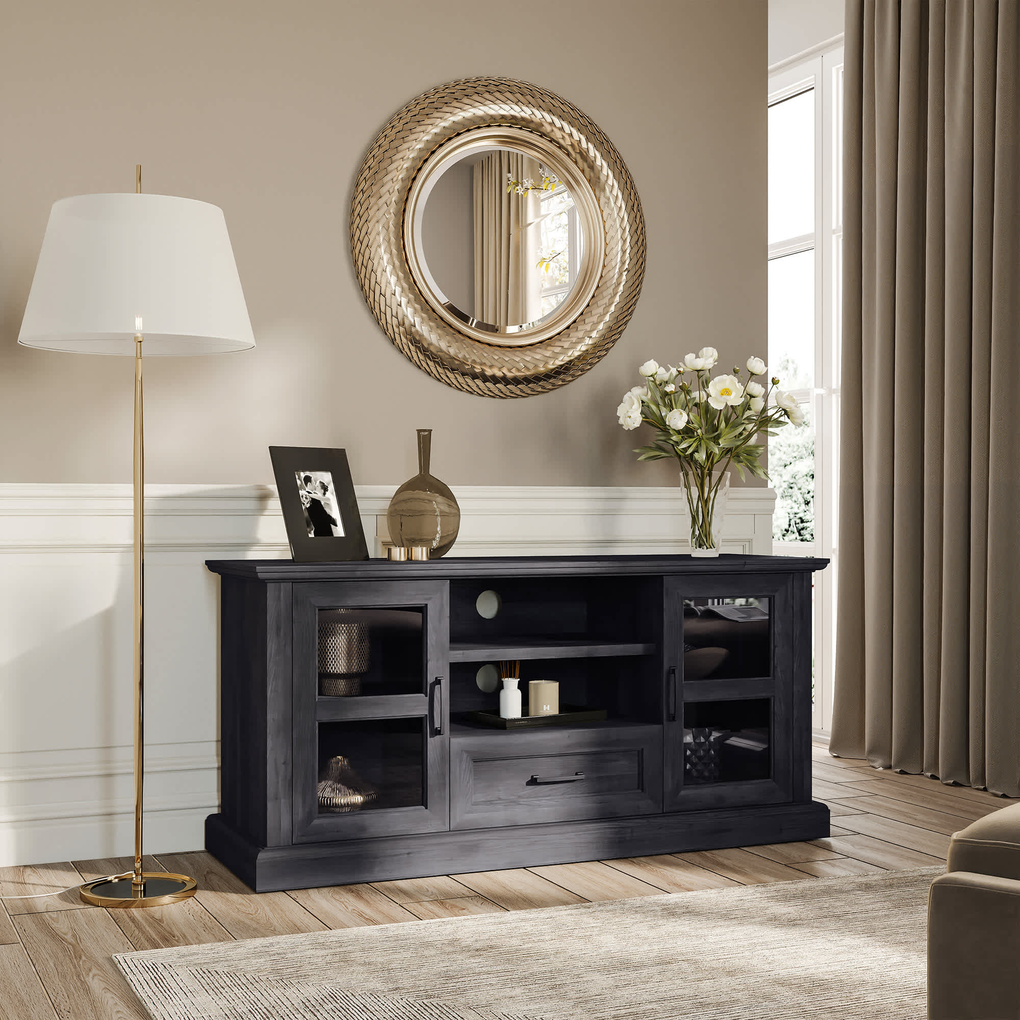 Belleze Rustic 62 Inch Modern TV Stand Fits TVs Up to 70 Inch Storage ...