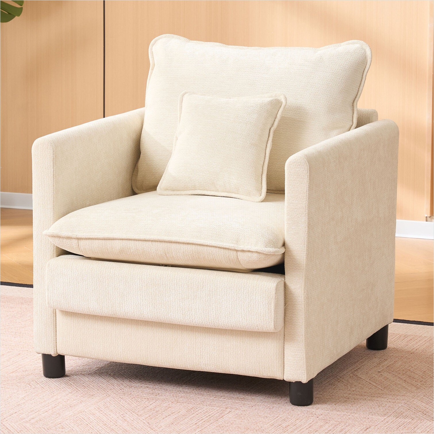 Naturefalls Modern Single Armchair for Living Room Neutral Beige Fabric ...