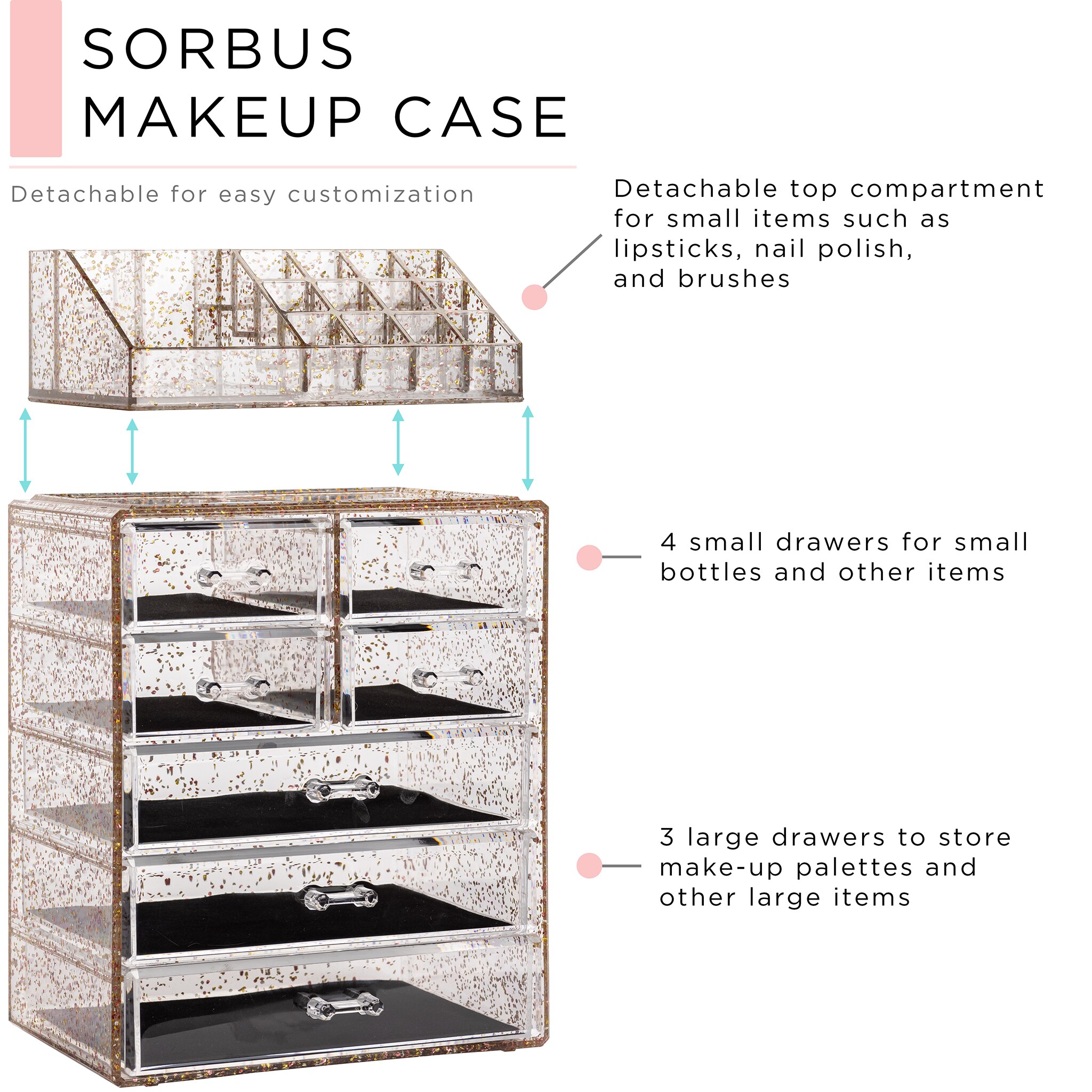 SORBUS Medium 3 Large 4 Small Drawers Top Tray Organizer Case for ...