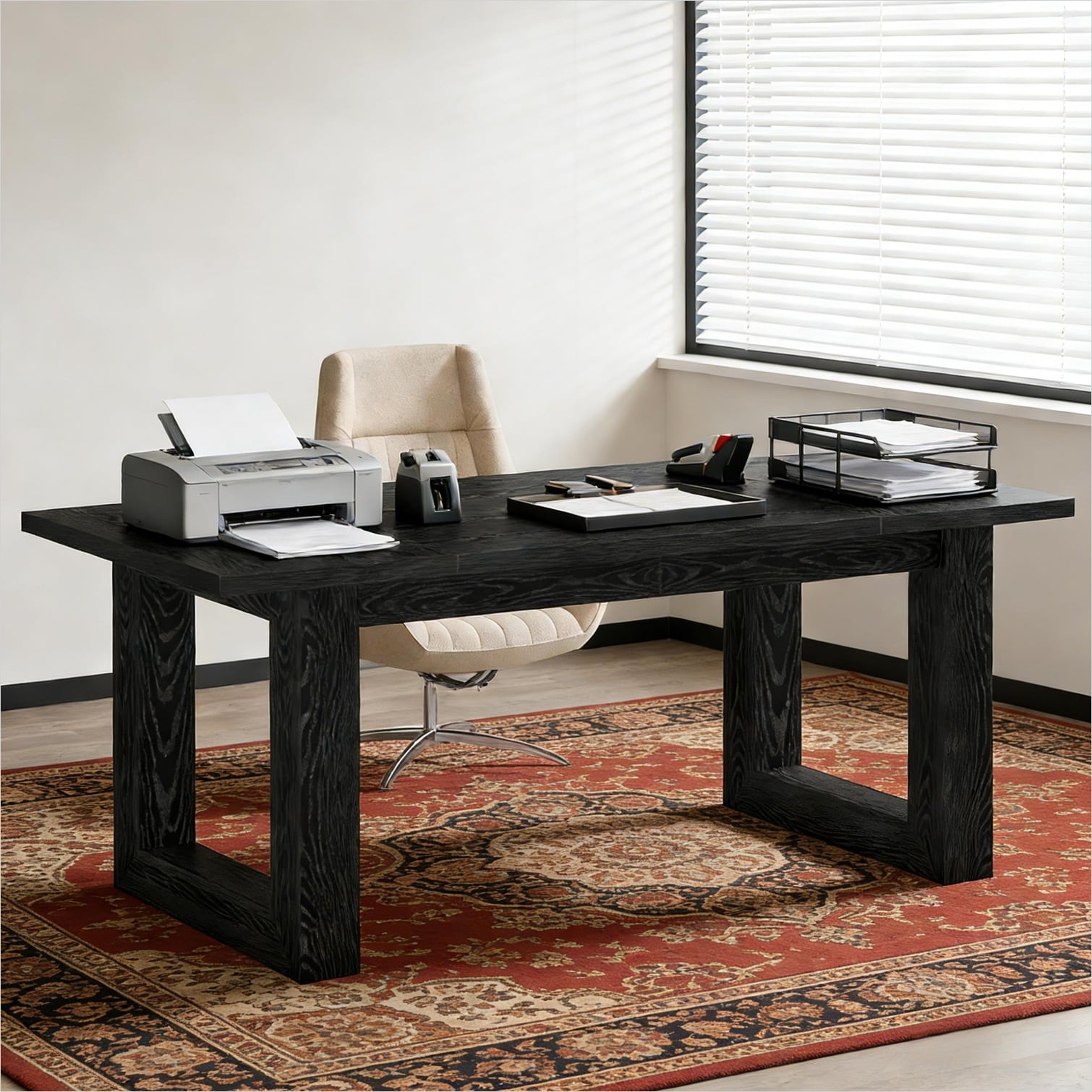Watnature Black-Toned Wood Executive Desk 63-Inch Computer Workstation ...