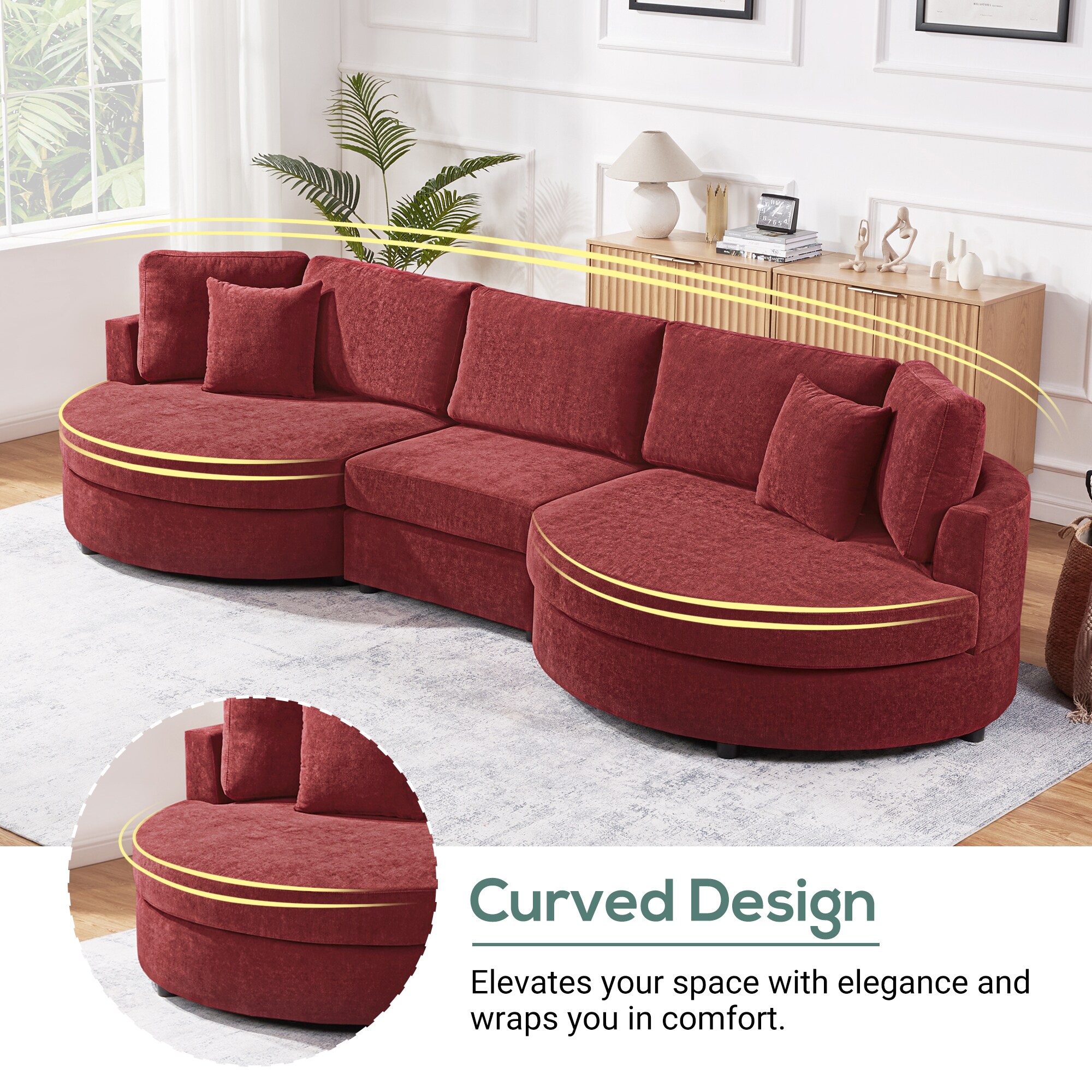 ModernLuxe Assembly Required 3-seater Sofa 129inch Upholstered Sofa ...