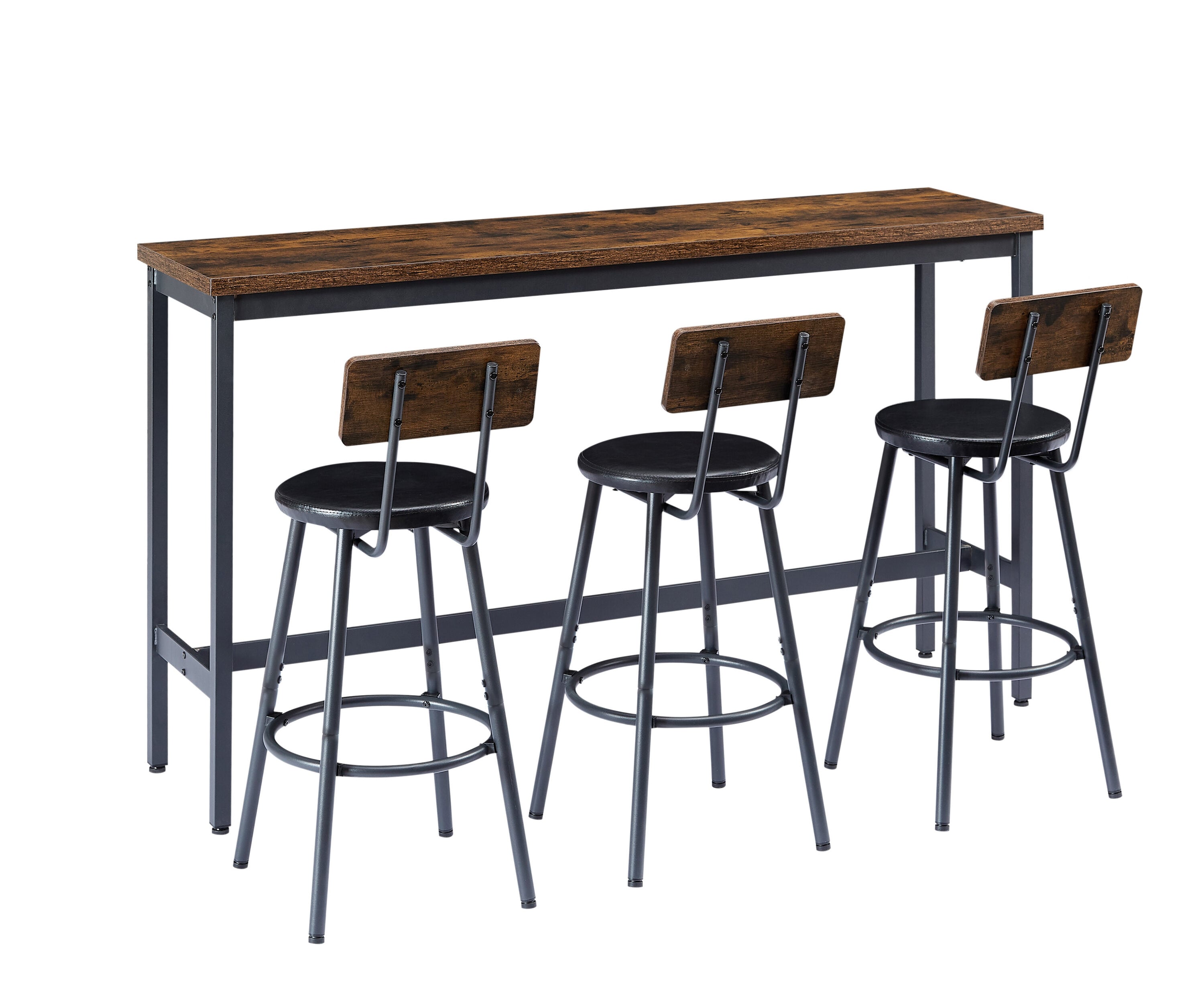 LUXEYARD Long Bar Table Set with 3 PU Upholstered Bar Stools Industrial ...