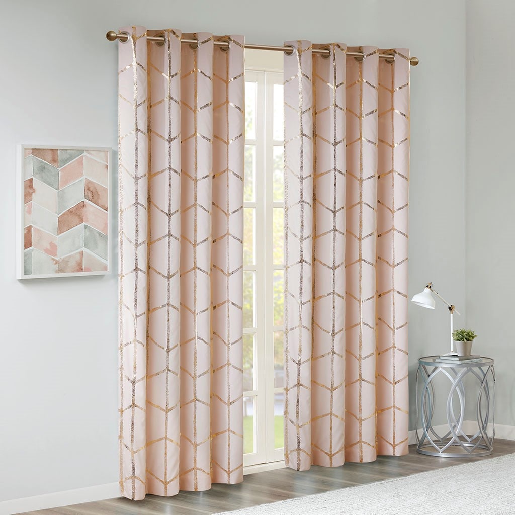 LOVMOR Total Blackout Metallic Print Grommet Top Curtain Panel Only 1 ...