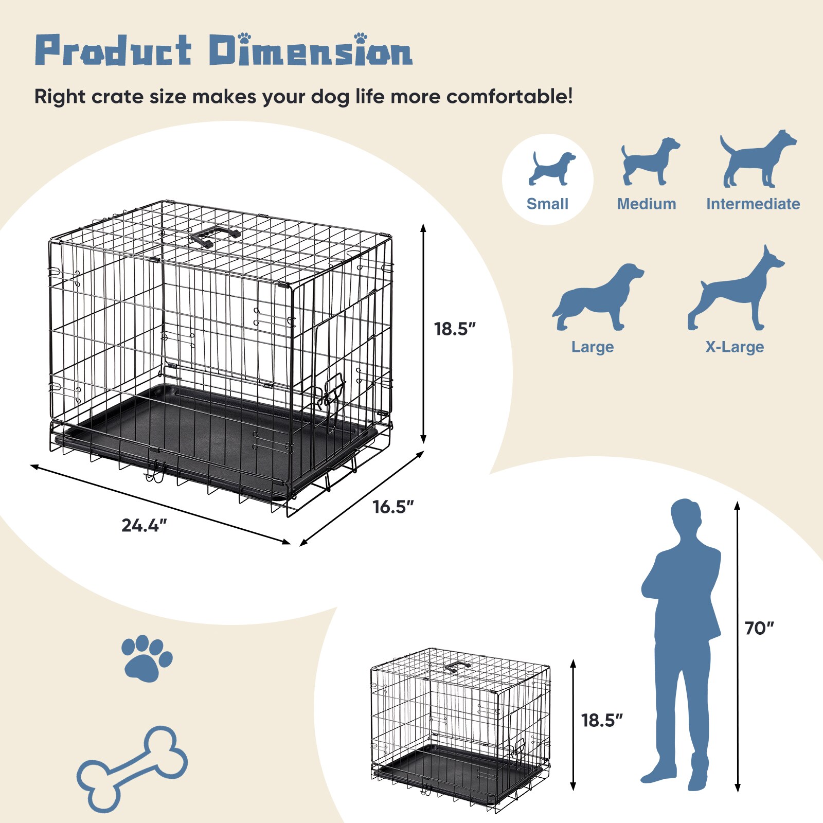 OOU 30 inch Single door Dog Cage durable metal pet kennel secure lock ...