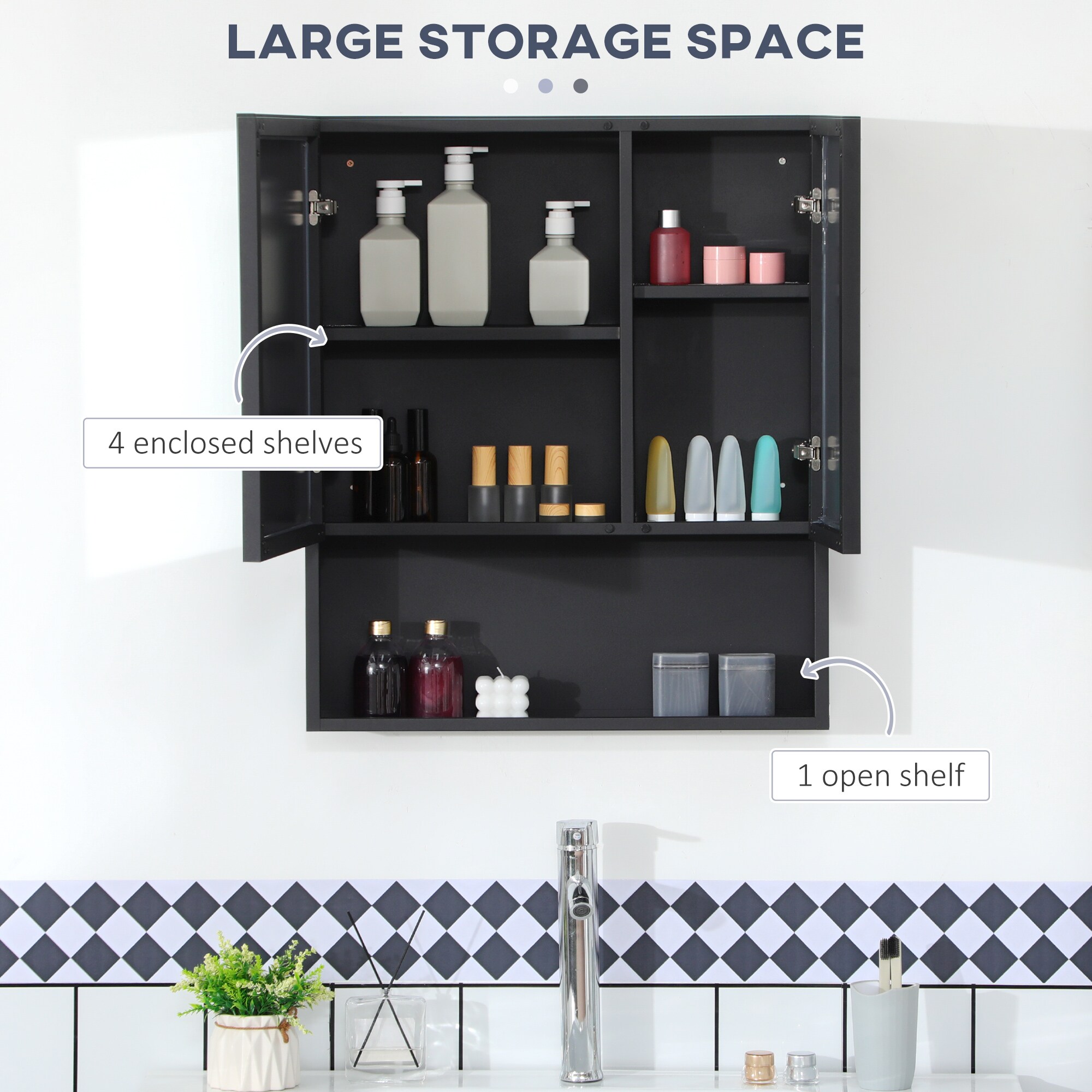 Zyerch Wall-Mounted Stainless Steel Bathroom Cabinet Wide Double Door ...