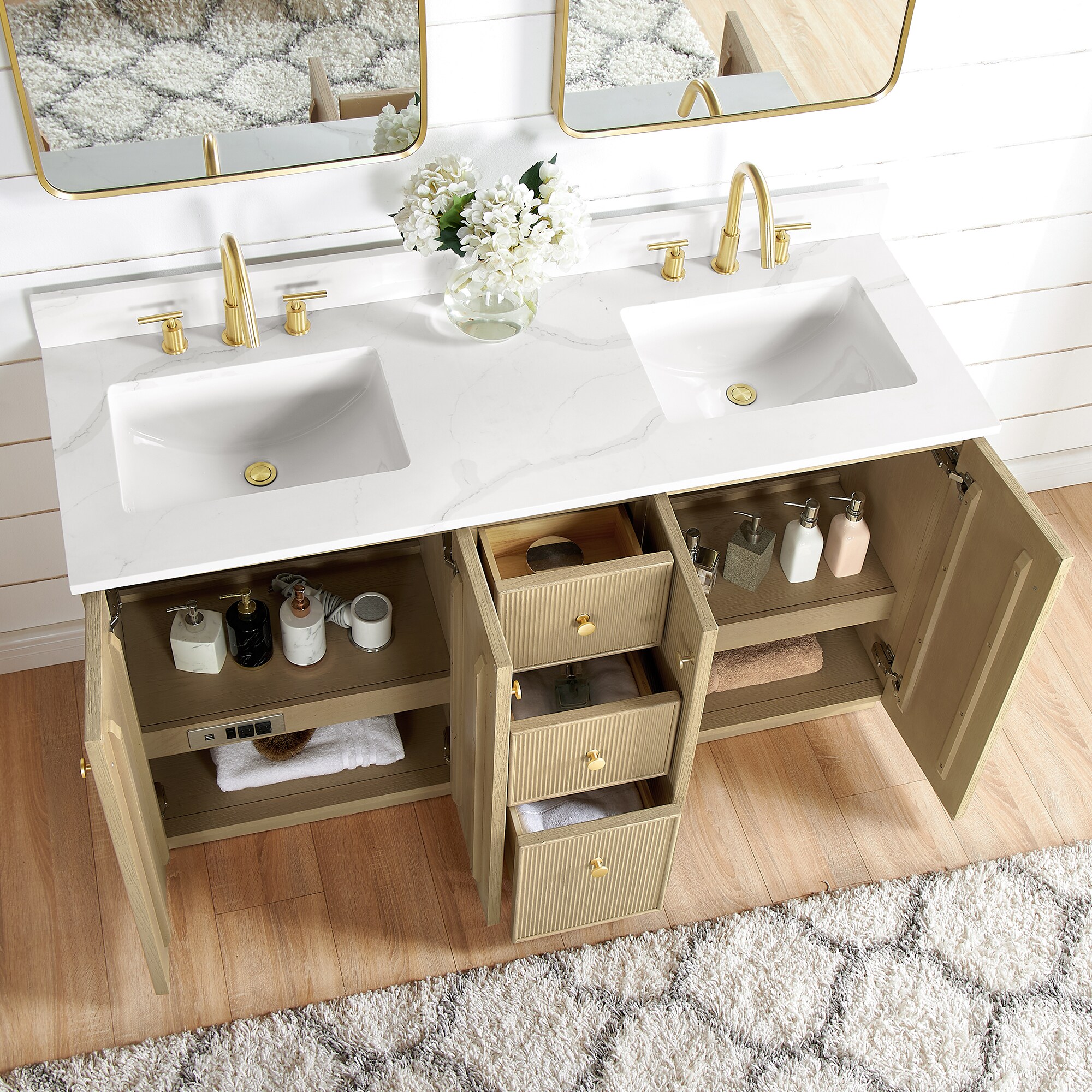 Vinnova Oza 60-in Aged Natural Oak Finish Undermount Double Sink ...