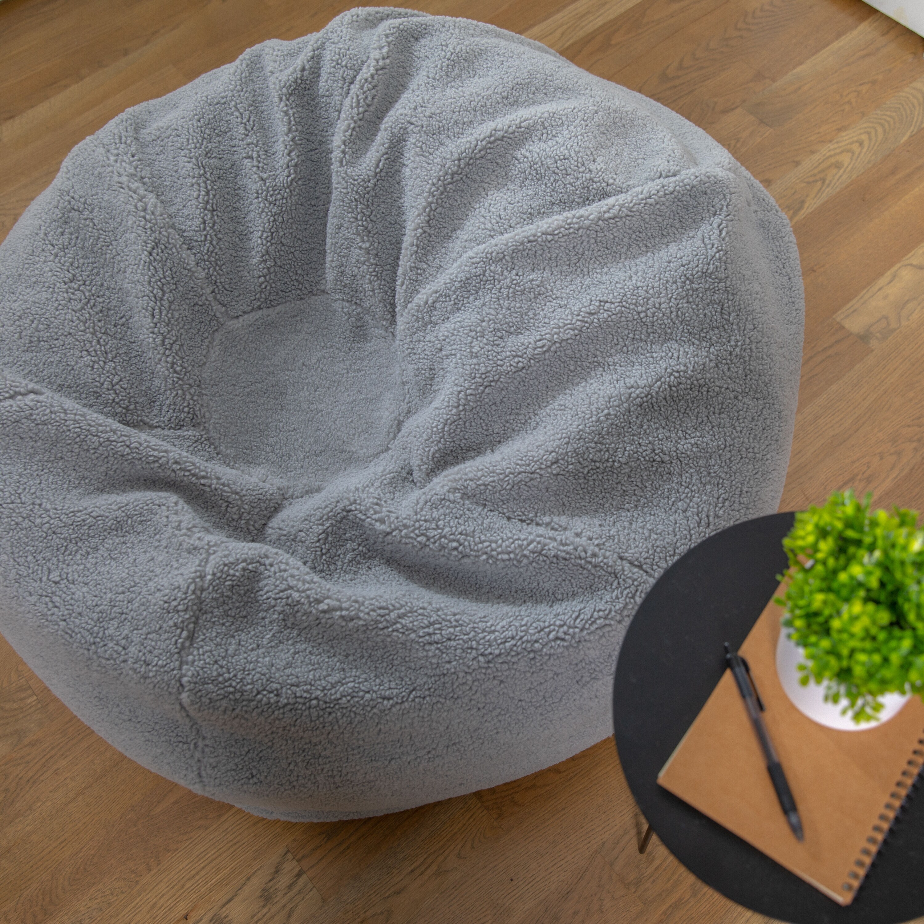 Emma + Oliver Denver Large Gray Faux Sherpa Refillable Bean Bag Chair ...