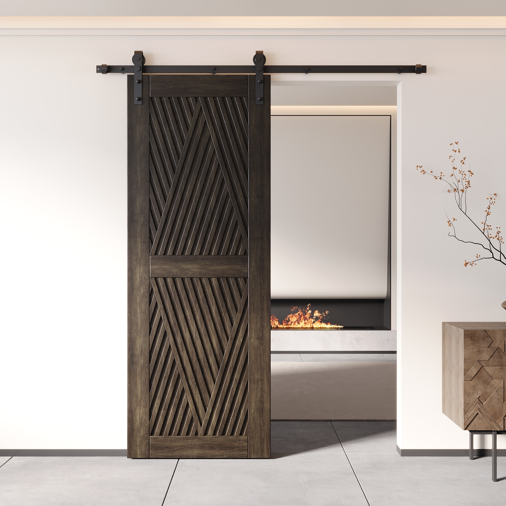 HOMACER LT 26 in. x 80 in. C-Panel Ebony Diamond Design Solid Pine Wood ...