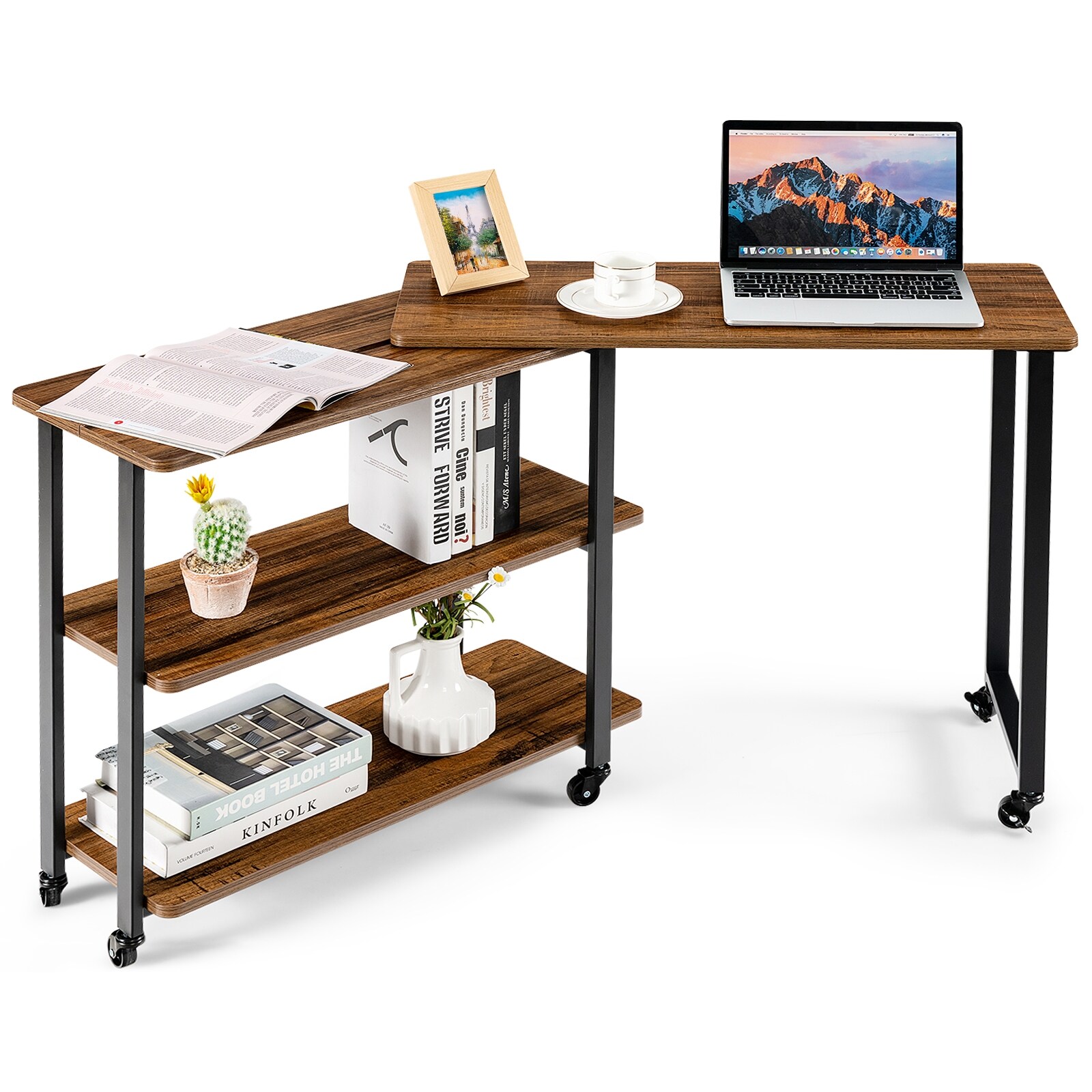 SUGIFT 360-Degree Rotating Sliding 2-Top 2-Tier Storage Shelf Sofa Side ...