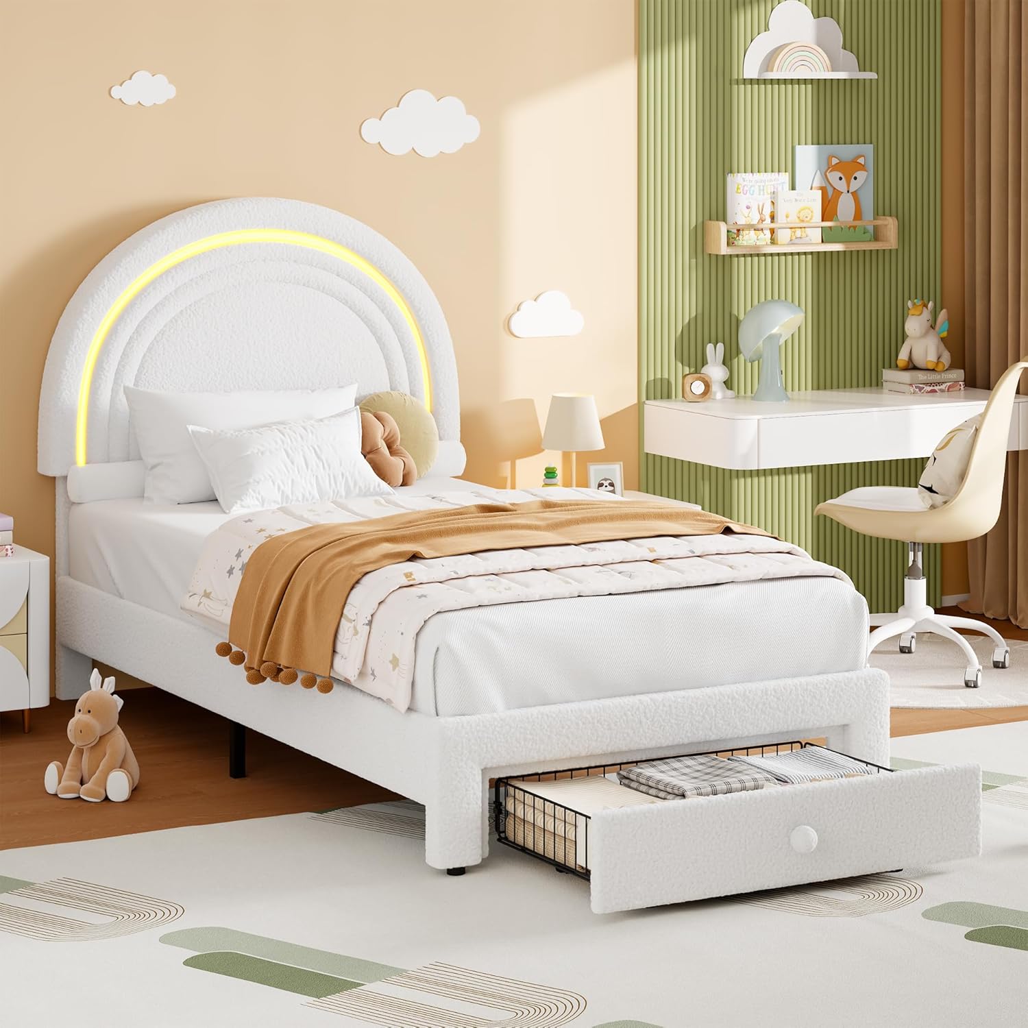 Garvee Twin Upholstered LED Bed Frame - with Storage Drawer and Rainbow ...