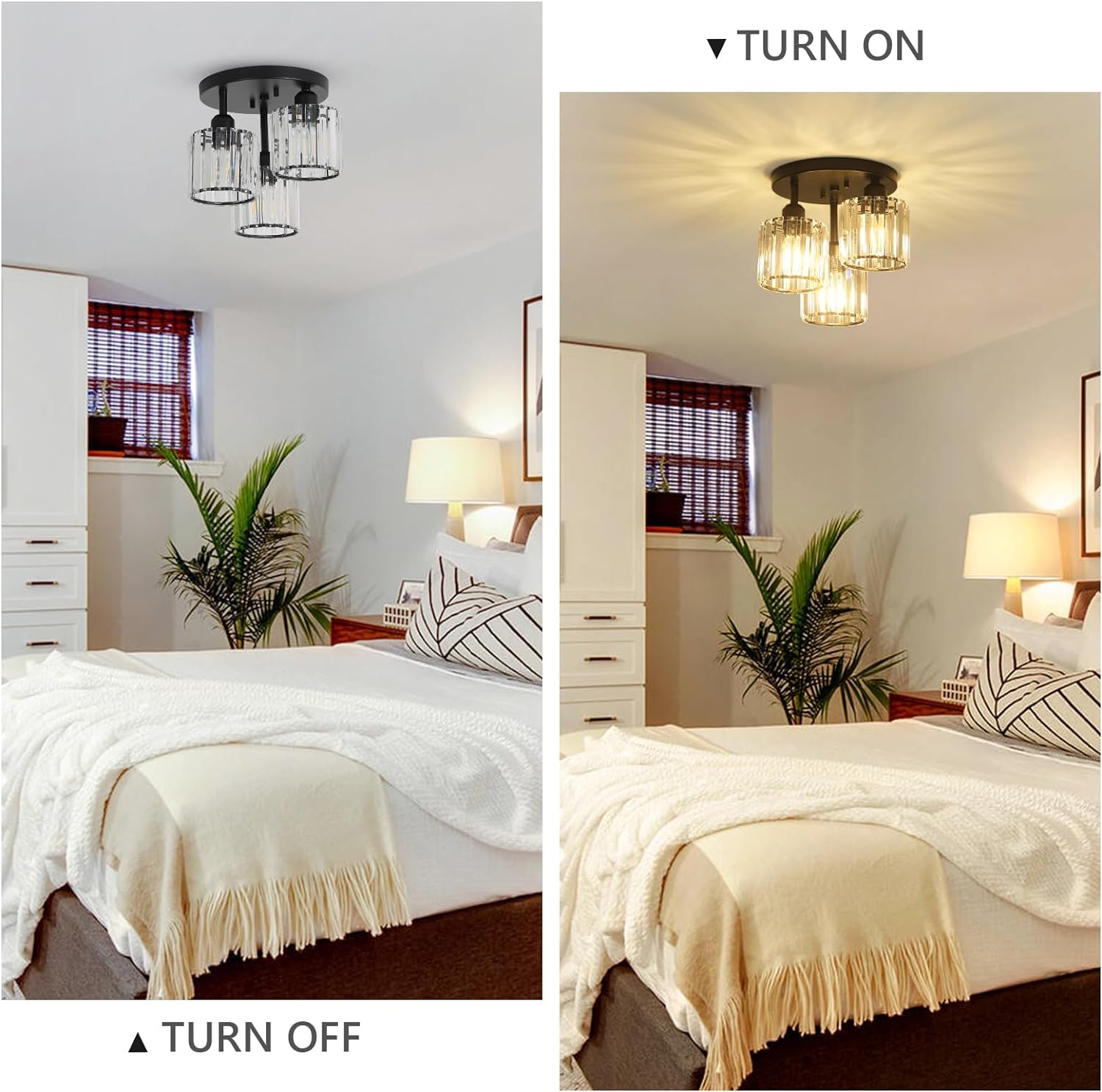 Dimakai Black Semi Flush Mount Ceiling Light 3 Light Crystal Close to ...