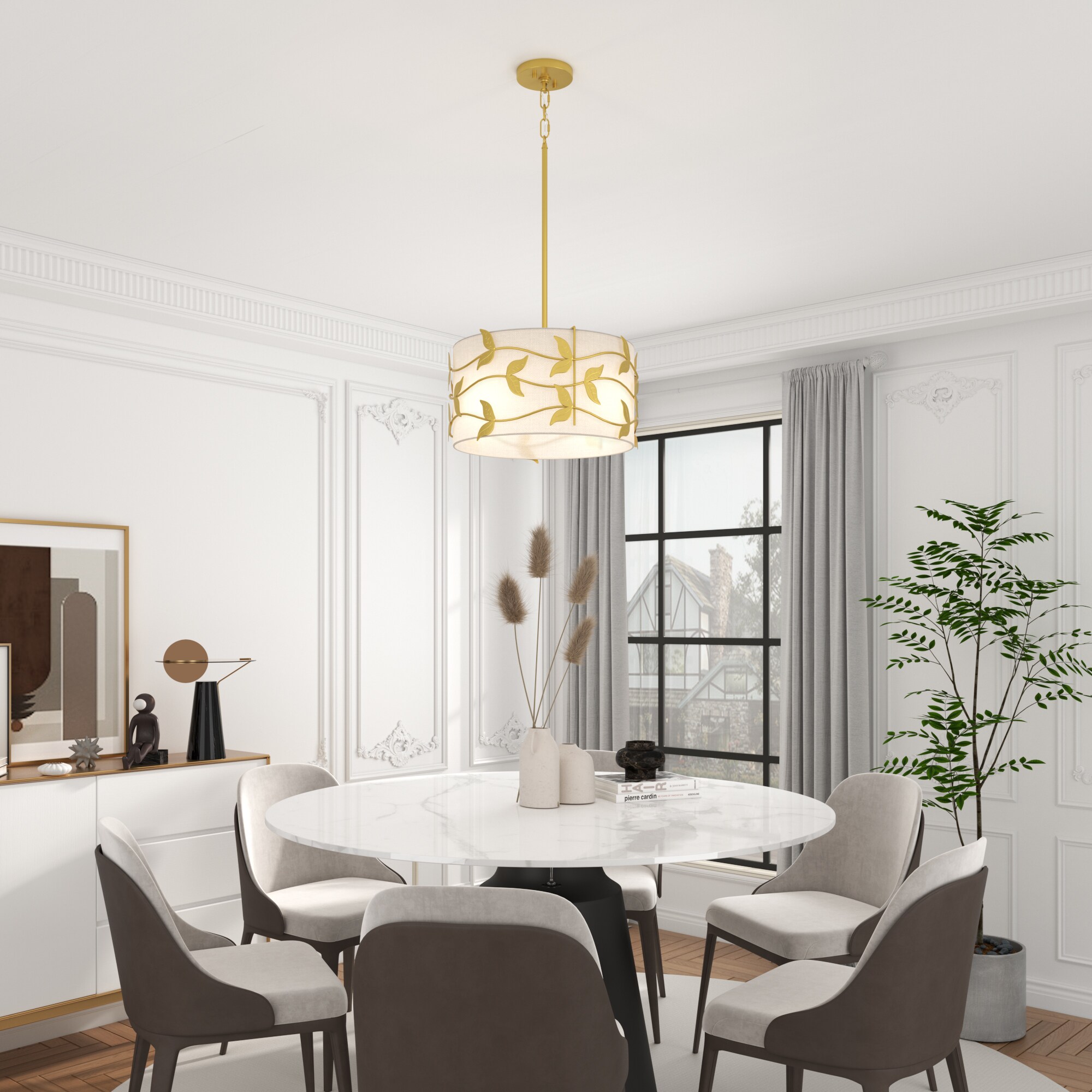 ACROMA ALEKO 4 -Light Satin Gold Fabric Metal Chandelier in the ...