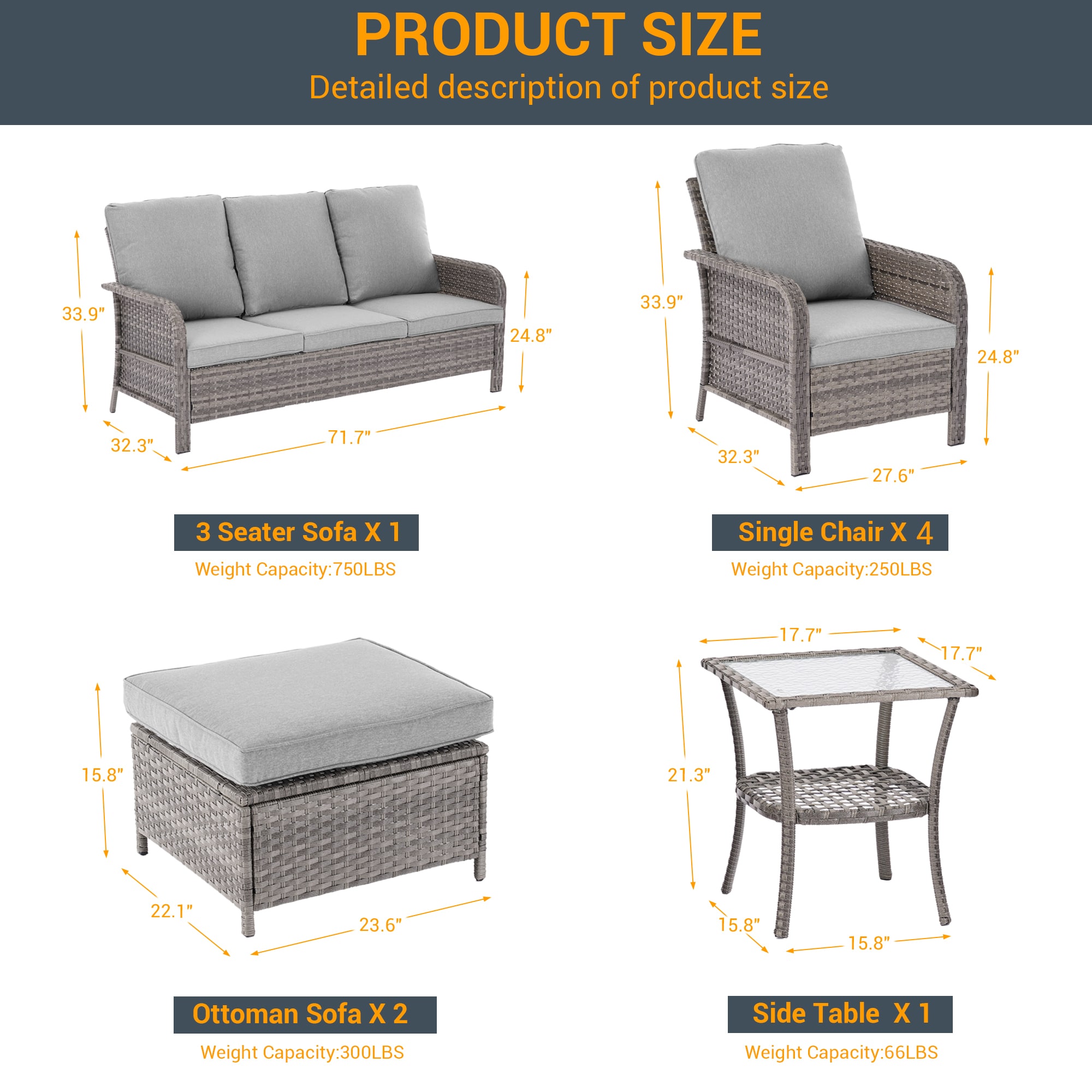 Sonkuki Rattan Furniture 8 -Piece Wicker Patio Sofa Conversation Set ...