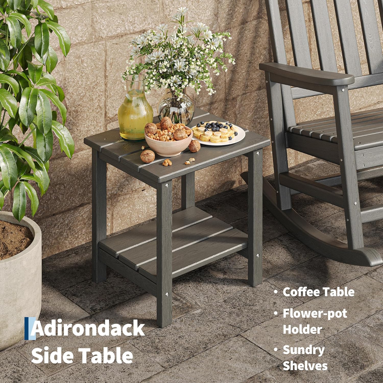 IdealHouse Rocking Chair Outdoor Set of 2 with Side Table Poly High ...