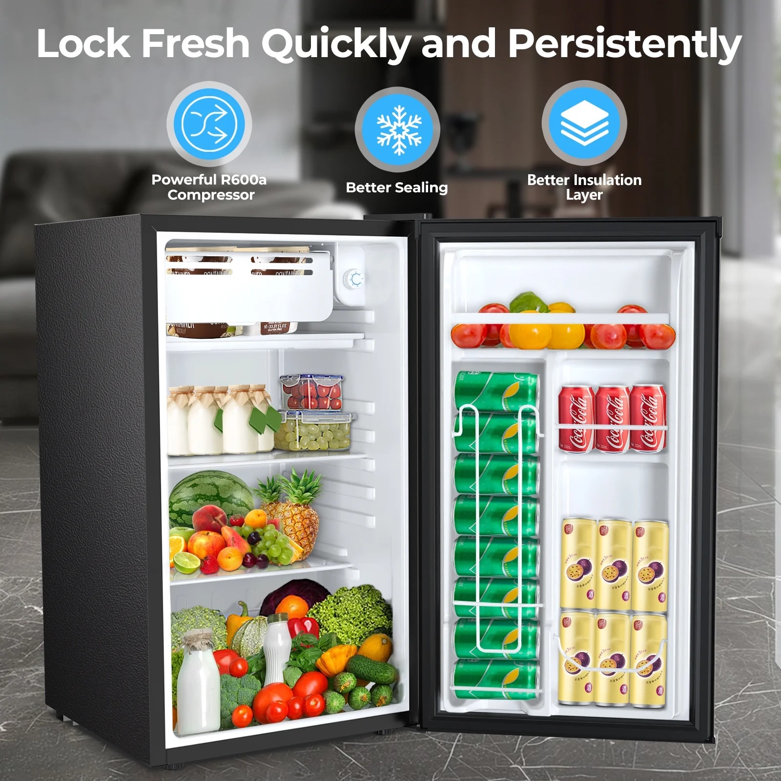 COWSAR 3.2-cu ft Mini Fridge with Freezer (Black) LSF58MF90B at Lowes.com