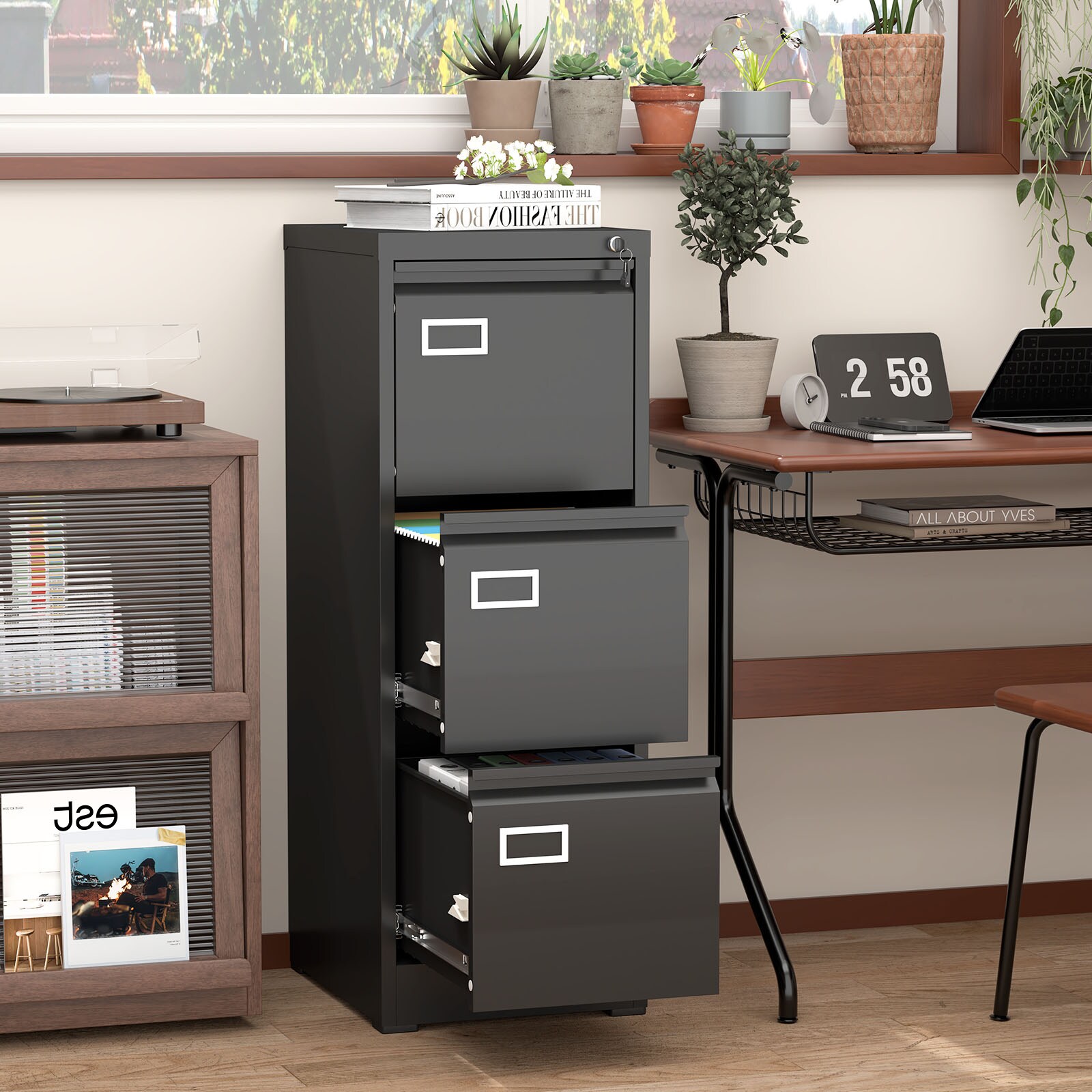 Huluwat 3 Drawer Vertical Metal File Cabinet with Lock Home Office ...