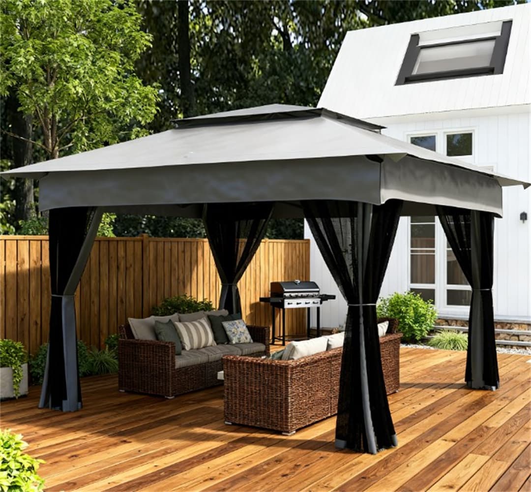 WOQWOQ Light Gray Pop Up Gazebo with Zipper Netting and Carry Bag in ...