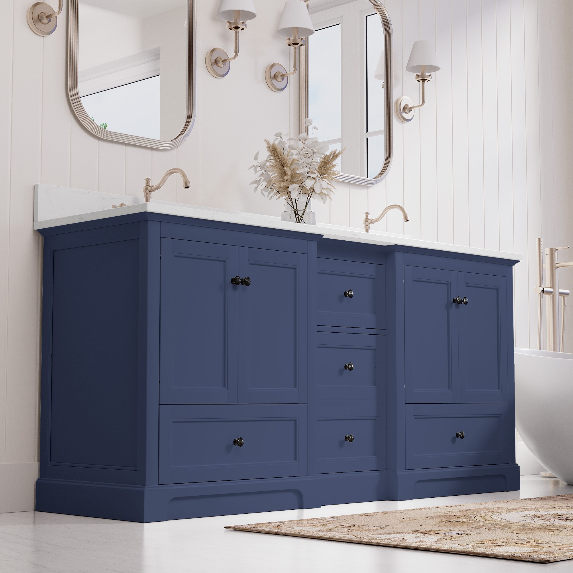 JEAREY 72-in Bathroom vanitiey 72-in Blue Double sink Bathroom Vanity ...