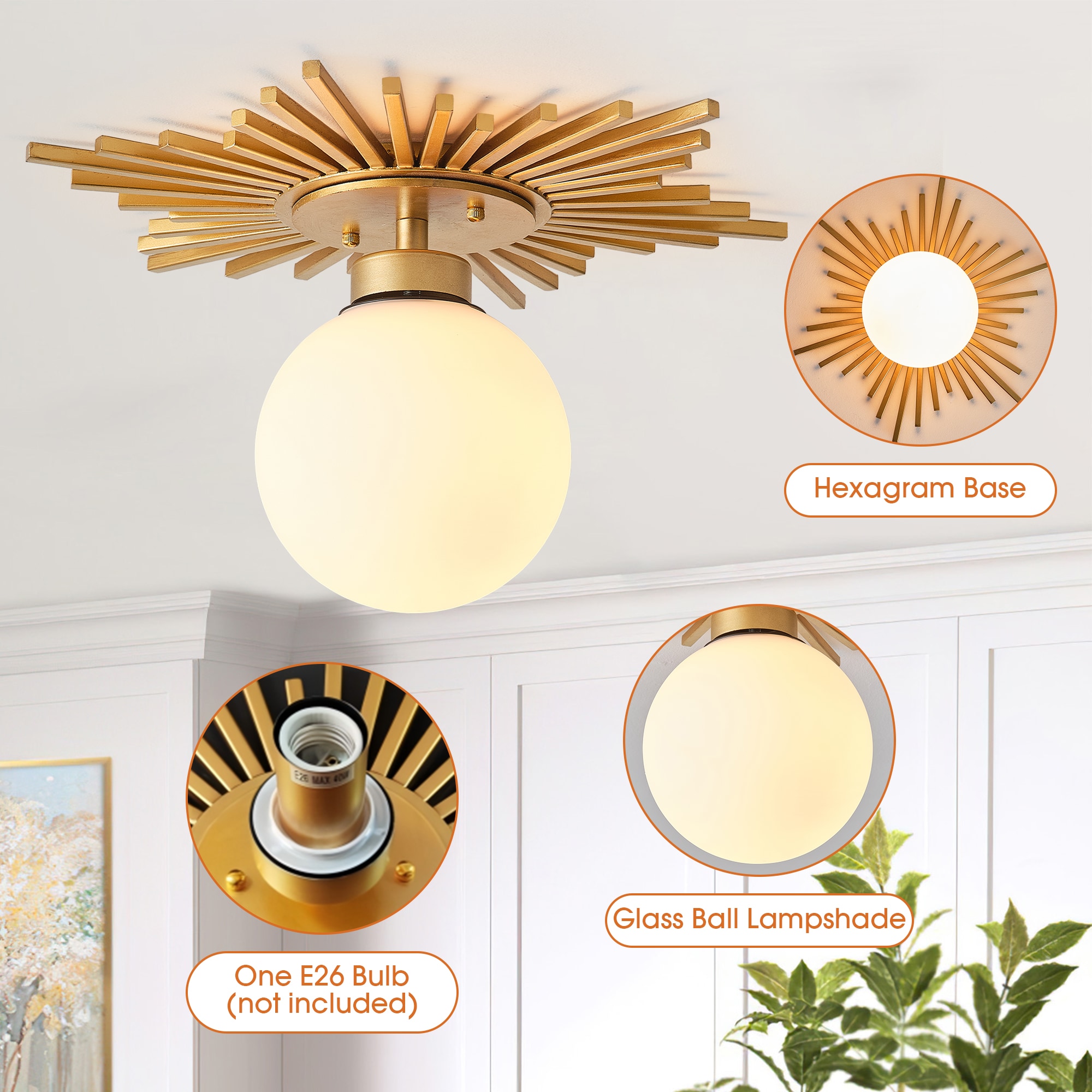 Parrot Uncle 17.72-in Antique Gold Indoor 1 -Light Flush Mount Light in ...