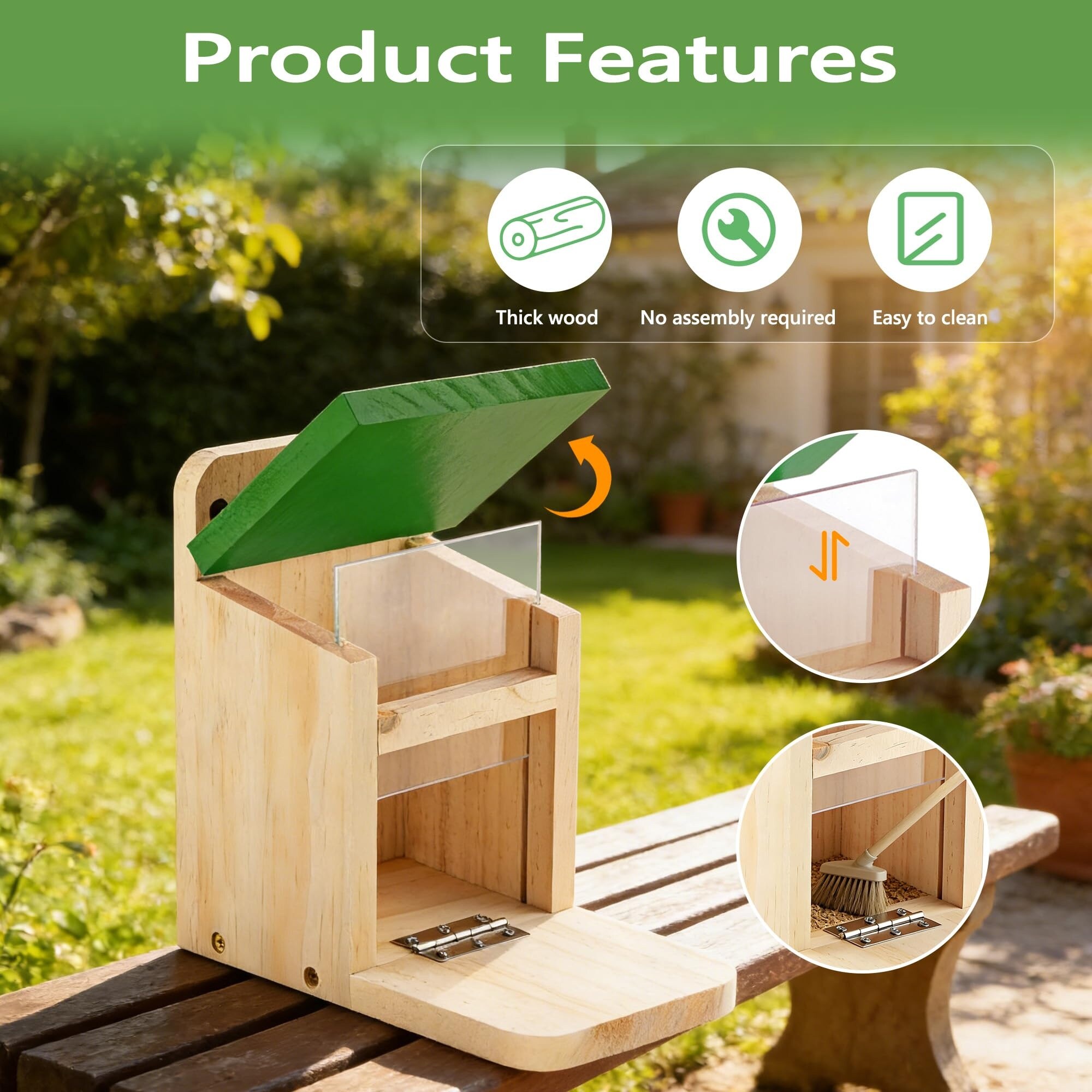 Lukvuzo Wooden Squirrel Feeder Box 1 Pack Solid Wood 4.9 x 5.7 Inch ...