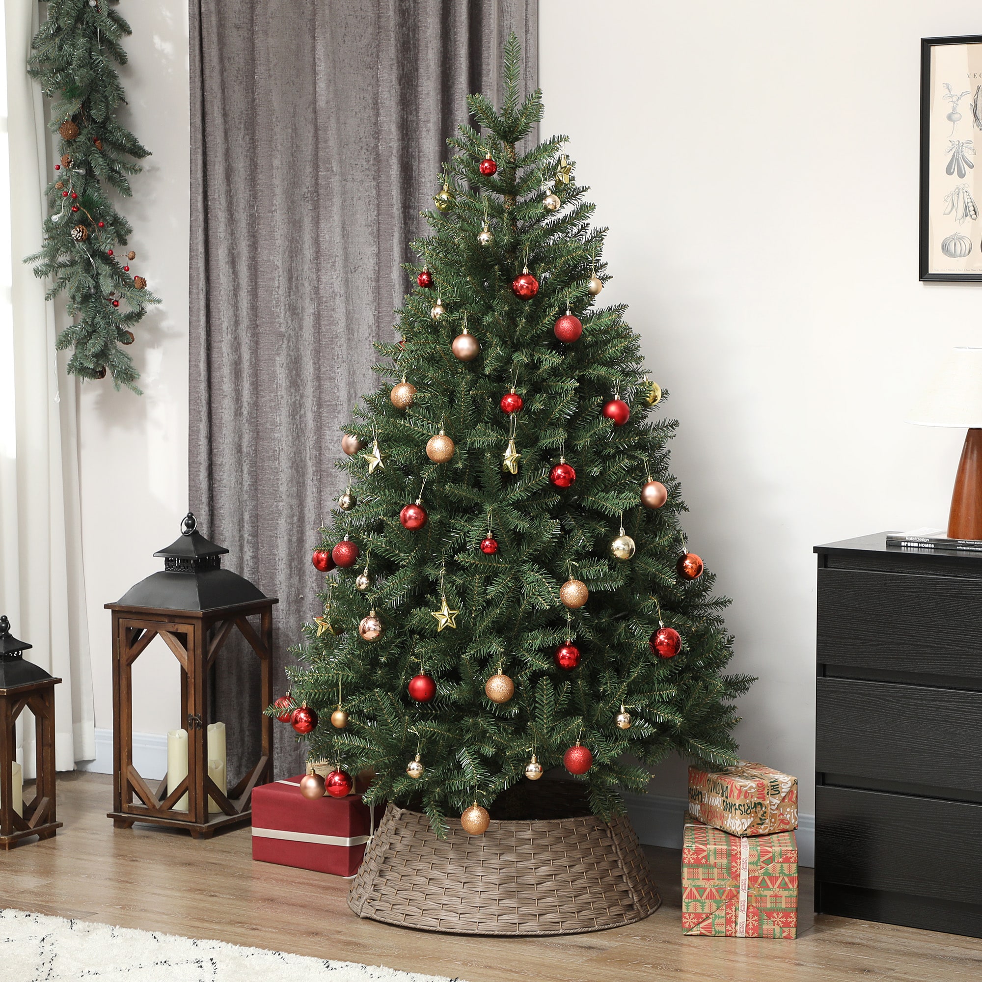 HomCom 27 inch Rustic Christmas Tree Collar Plastic Woven Christmas ...