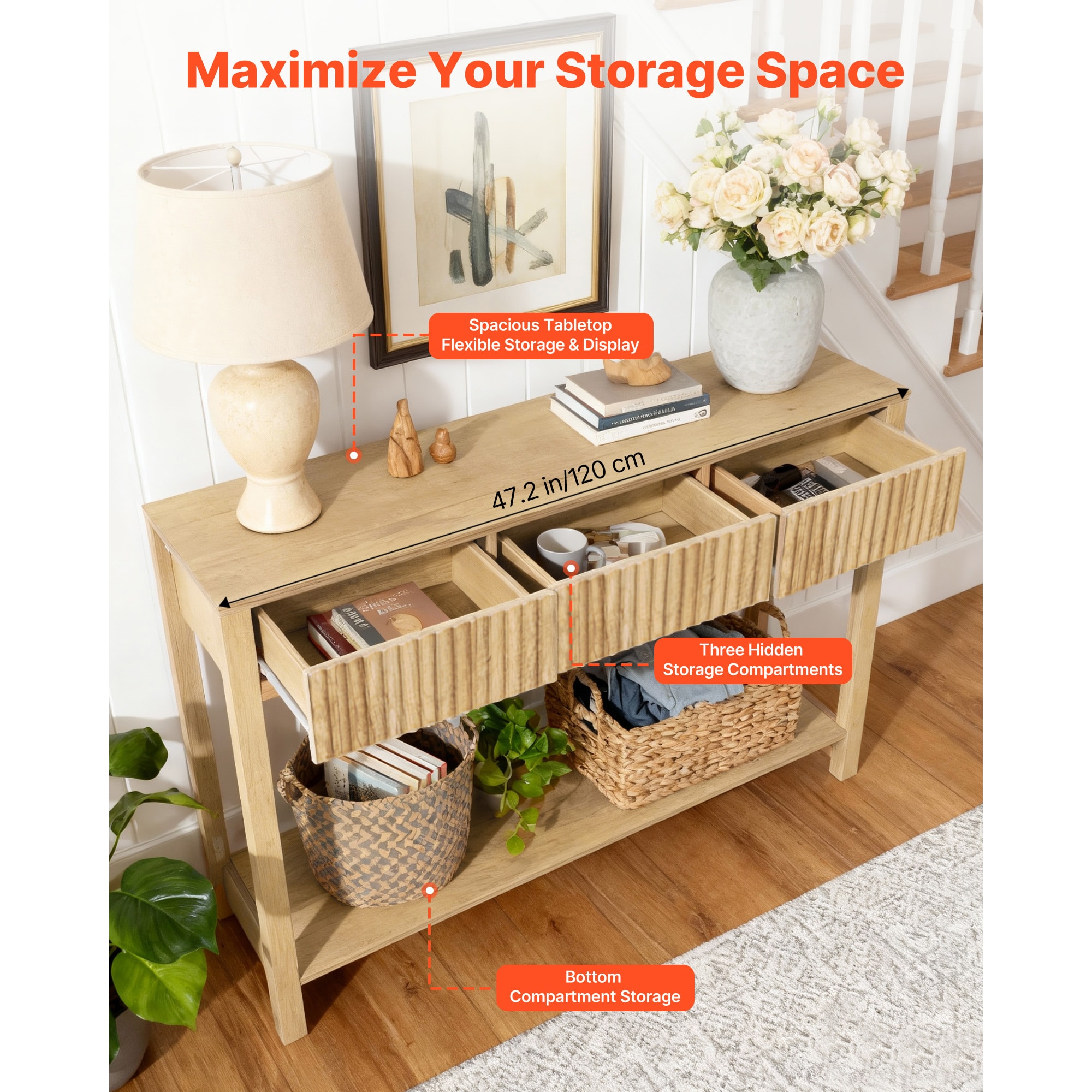 GIVIMO 47-in Farmhouse Console Table 66-lb Capacity Narrow Sofa Table ...