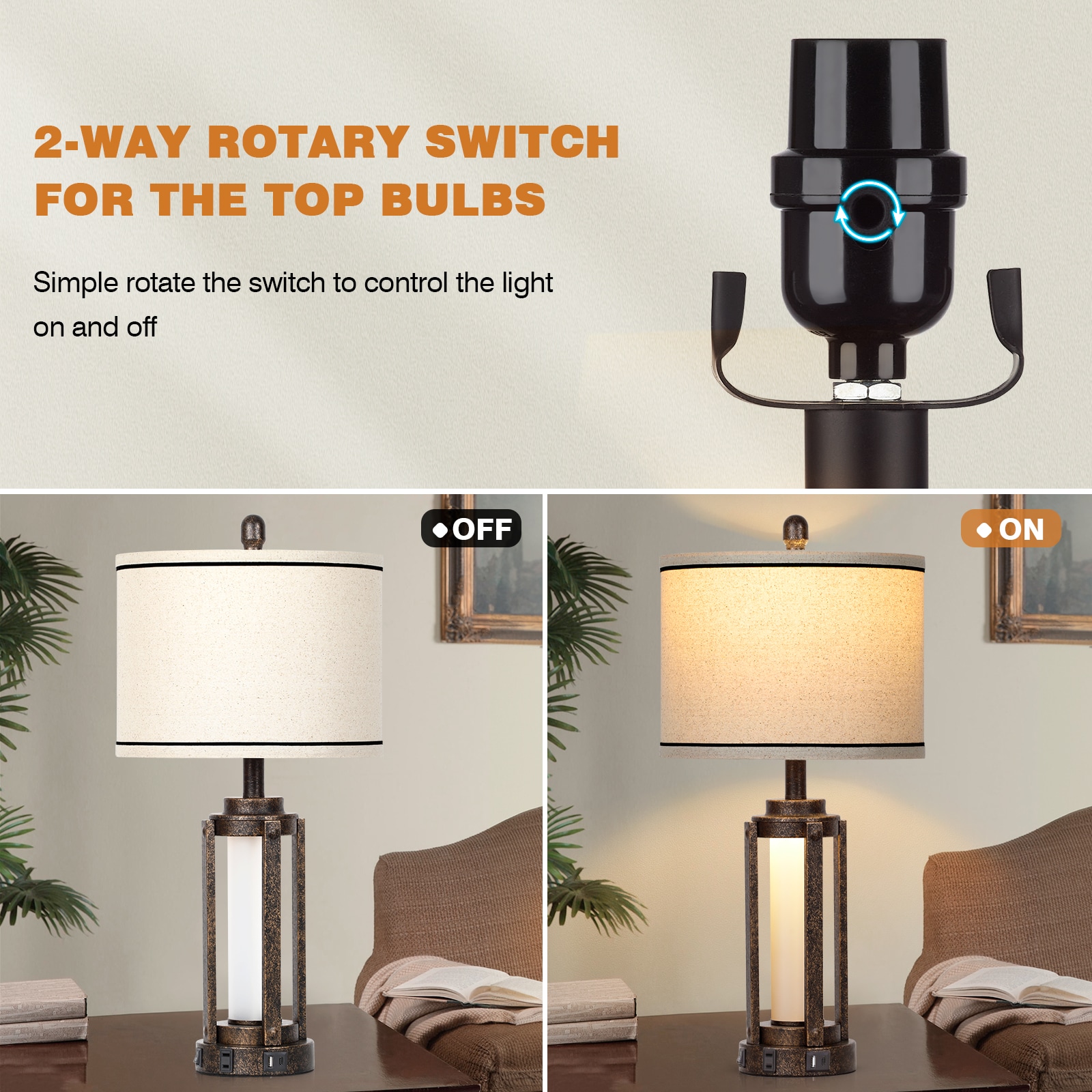 UrFurnishings Tatyanna 25.3-in Bronze LED Rotary Socket Table Lamp with ...