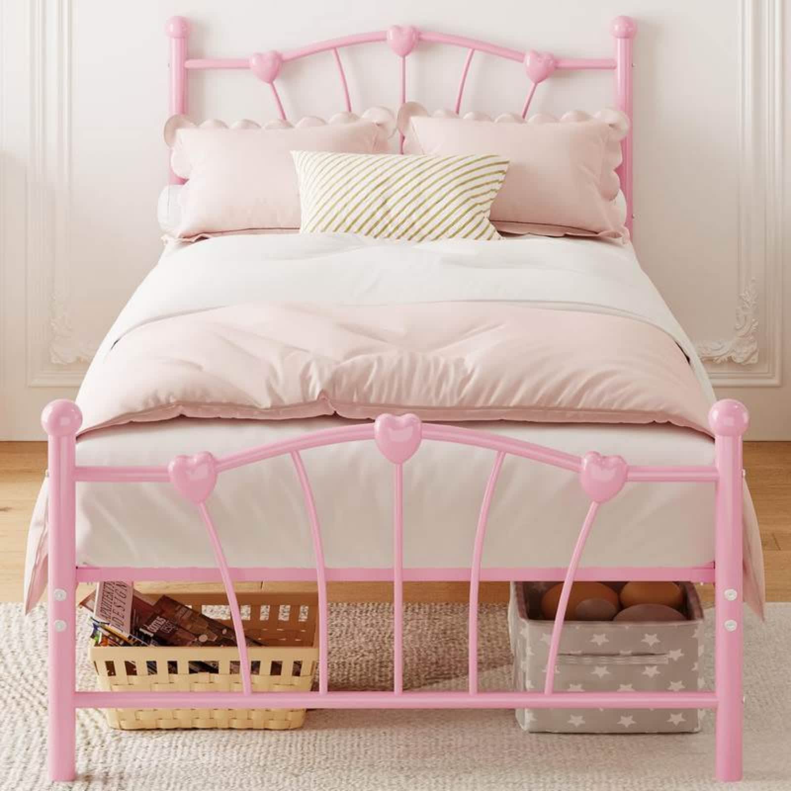 Garvee Twin Pink Bed Frame for Kids Platform Bed Frame with Heart ...