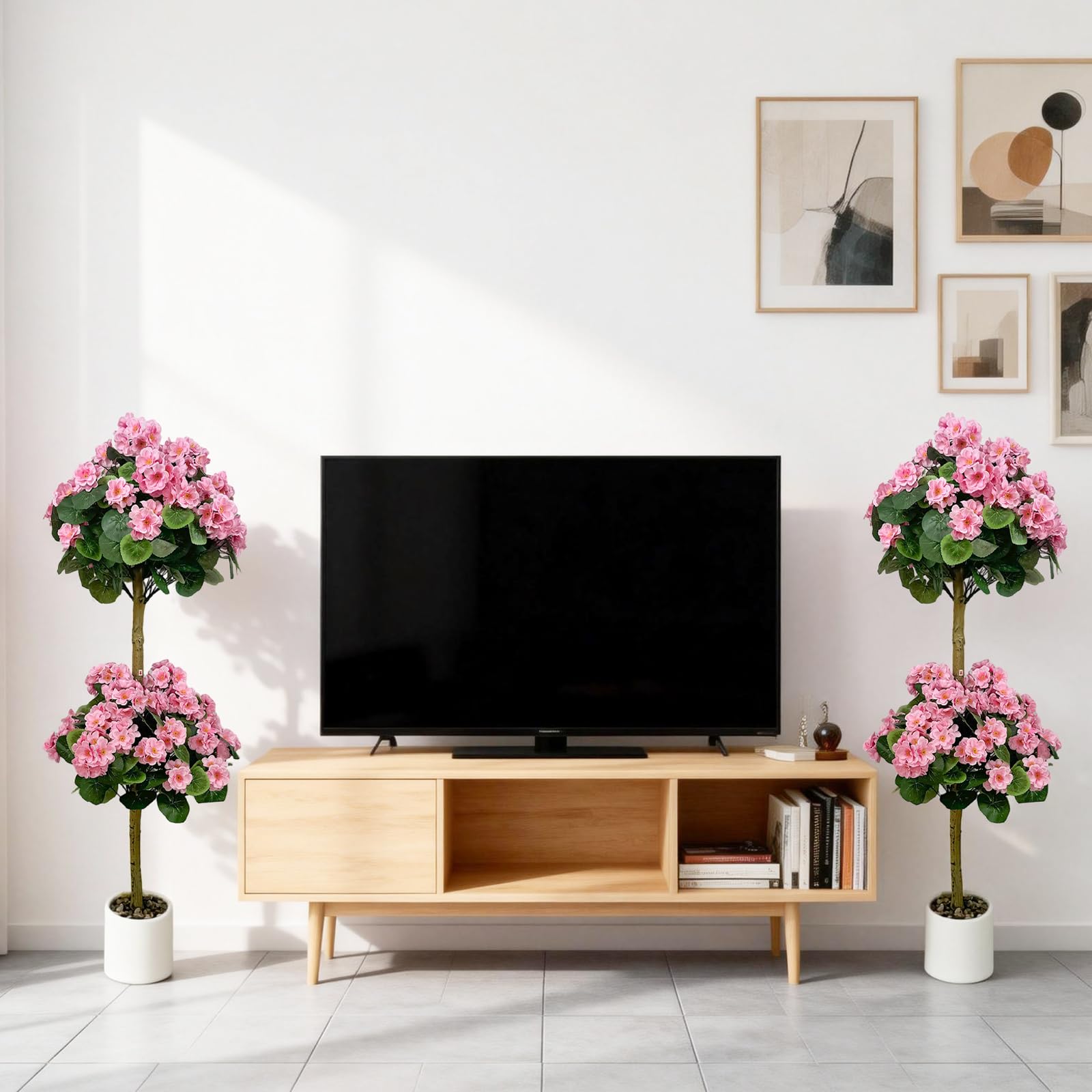 Garvee 4FT Artificial Two Ball Geranium Tree Silk Cloth Plastic Blow ...